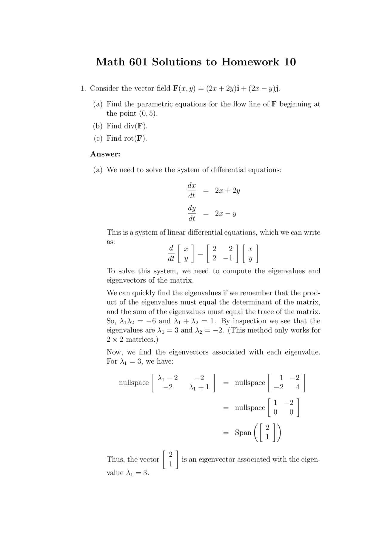 Solutions To Homework 10 Methods Of Applied Mathematics I Math 601