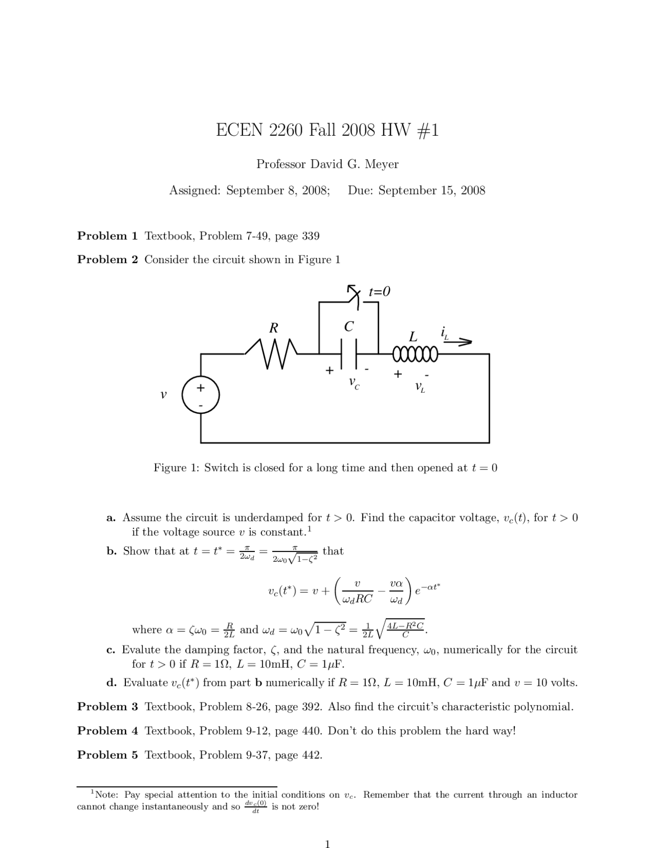 Homework 1 Problems Circuits As Systems Ecen 2260 Docsity