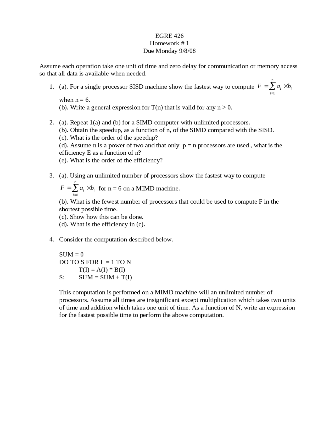 Homework 1 Computer Organization And Design Egre 426 Docsity