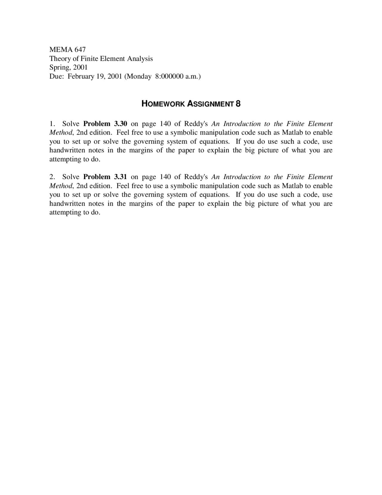 2 Solved Problems On Finite Elements Analysis Mema 647 Docsity