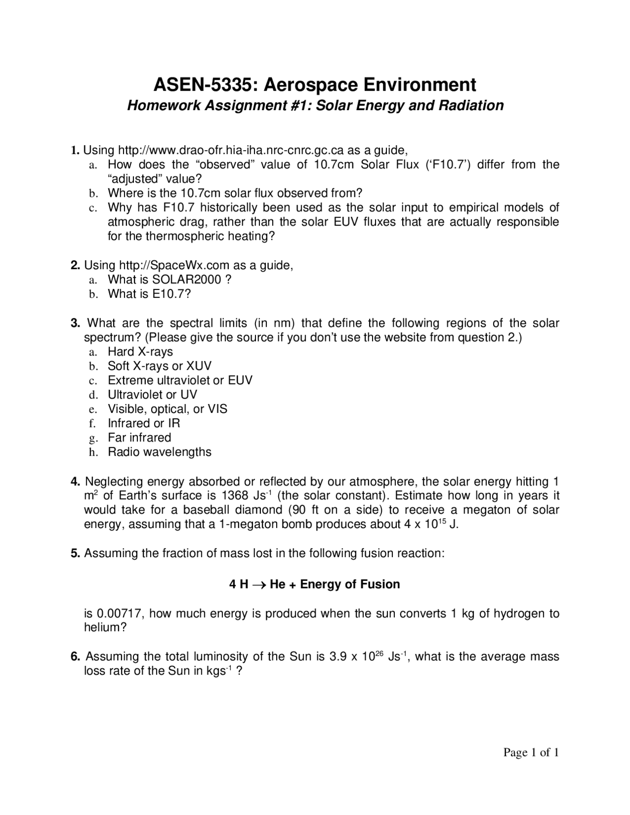 Solar Energy and Radiation - Assignment 1 | ASEN 5335 - Docsity