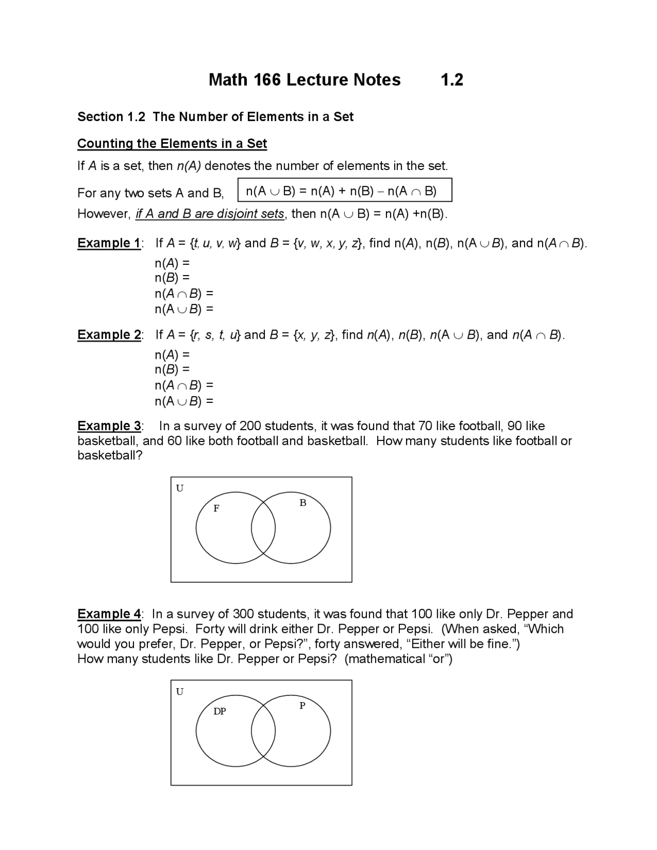 The Number of Elements in a Set - Lecture Notes | MATH 166 - Docsity