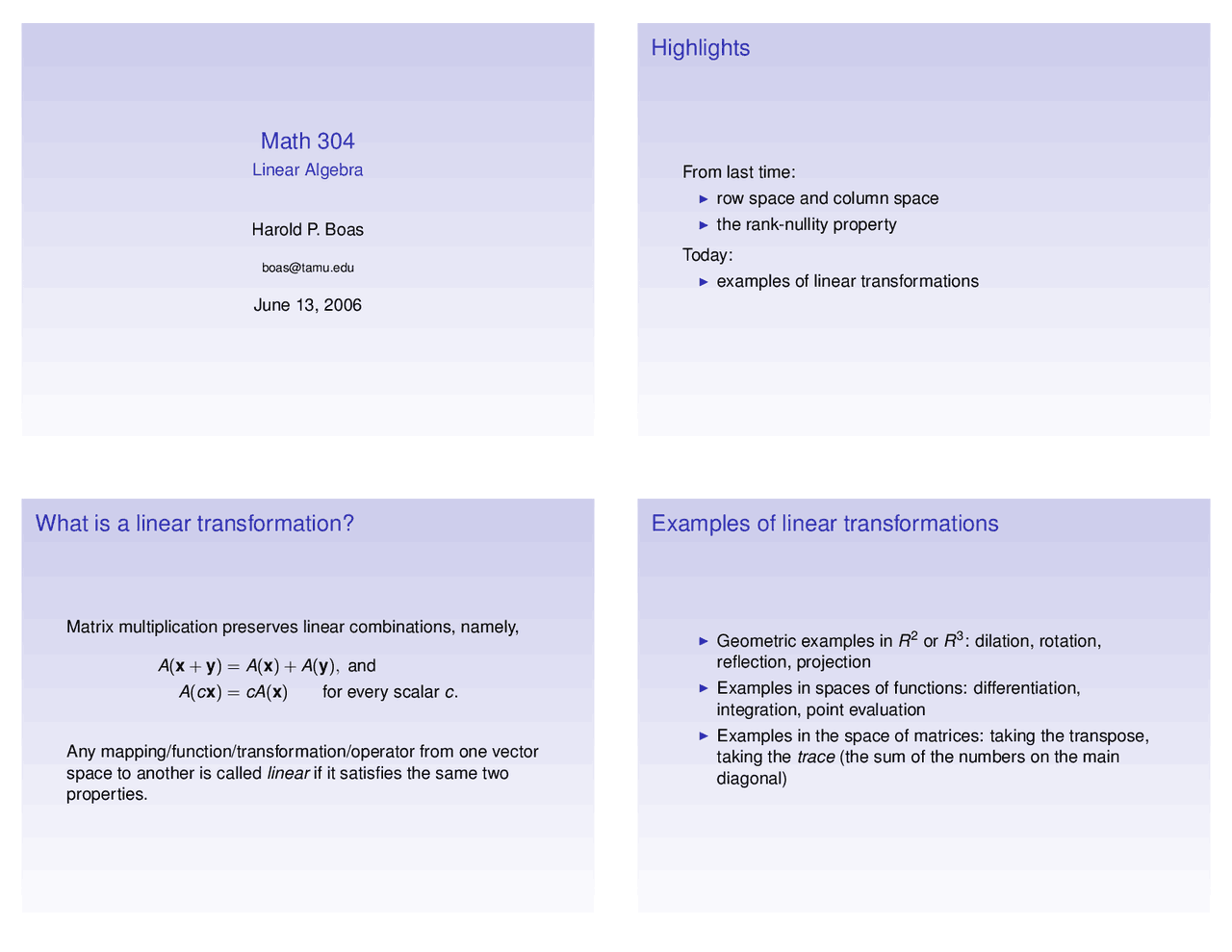 Linear Translation with Examples - Linear Algebra - Lecture Slides ...