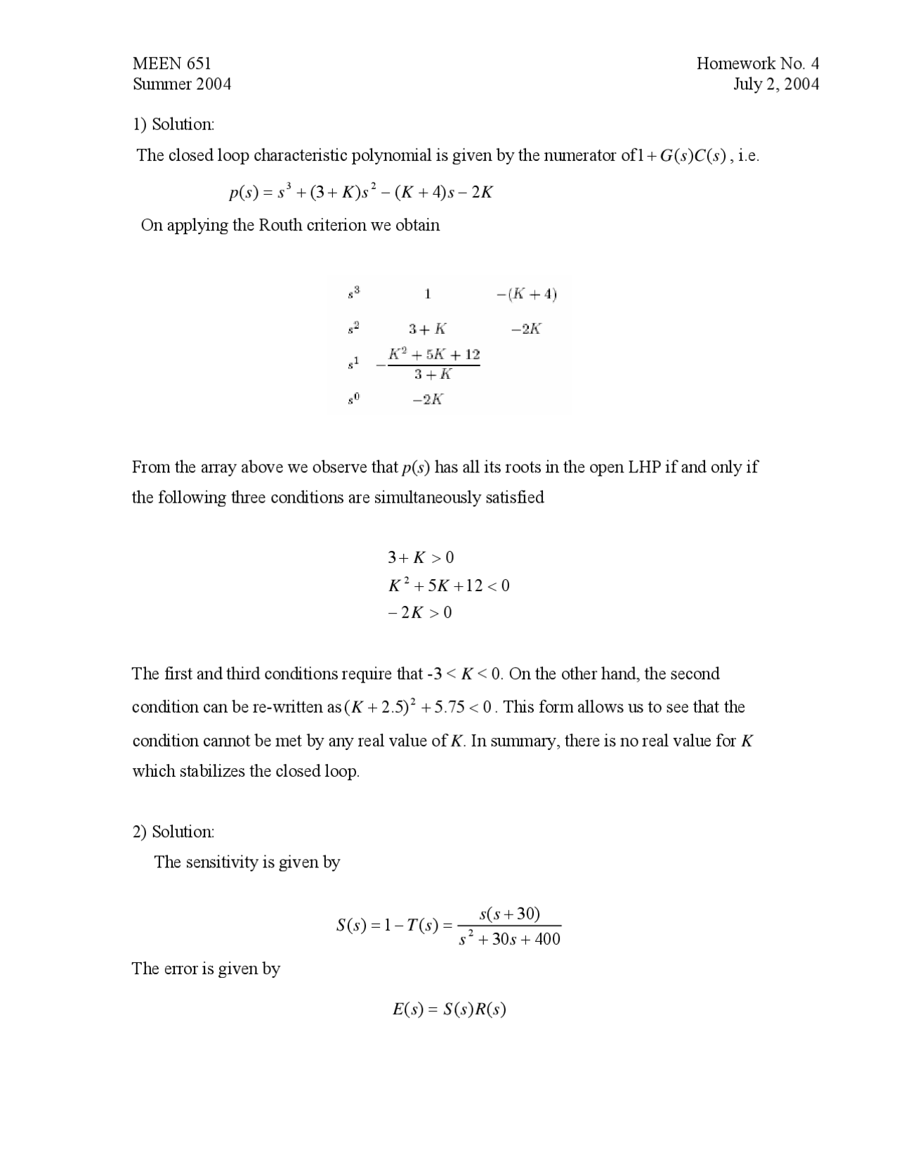 7 Solved Problems On The Control System Design Homework 4 Meen 651