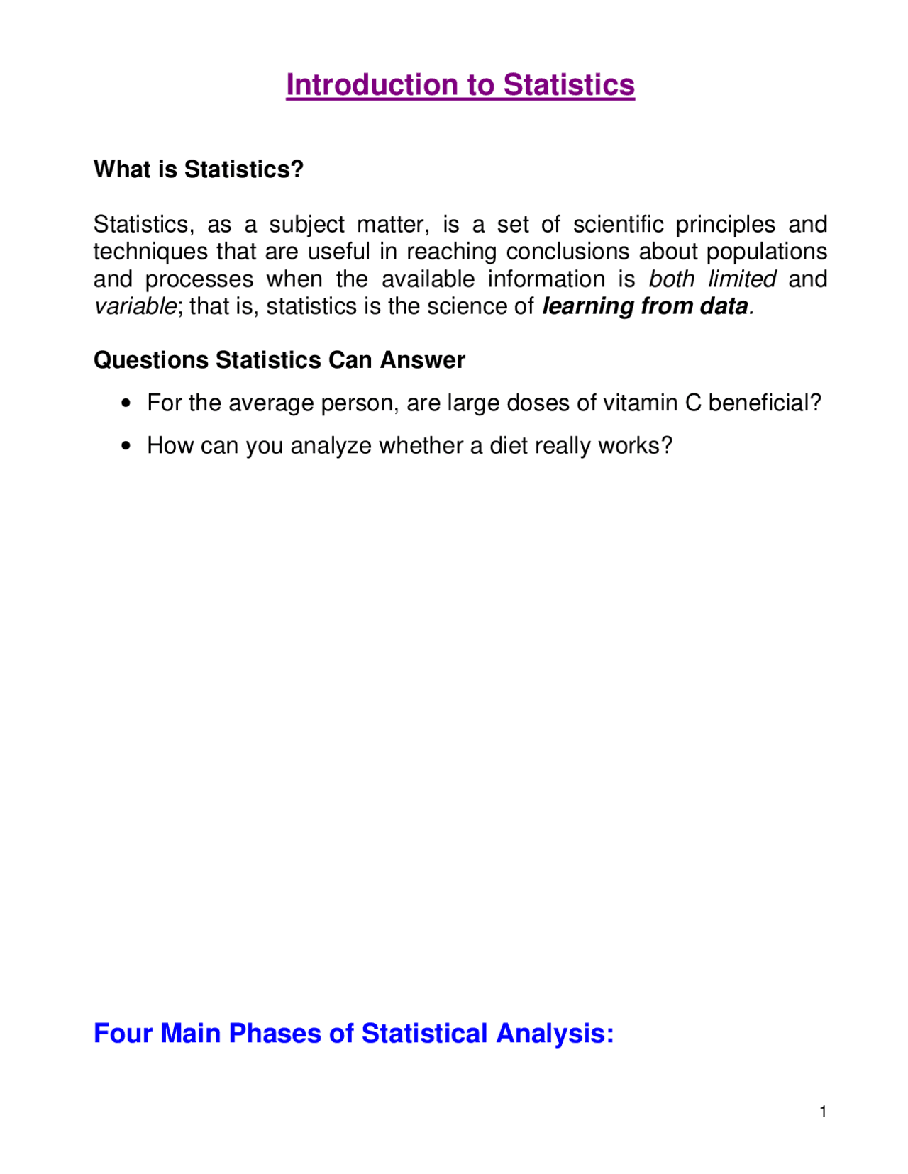 Introduction To Statistic Statistical Methods Stat 302 Docsity