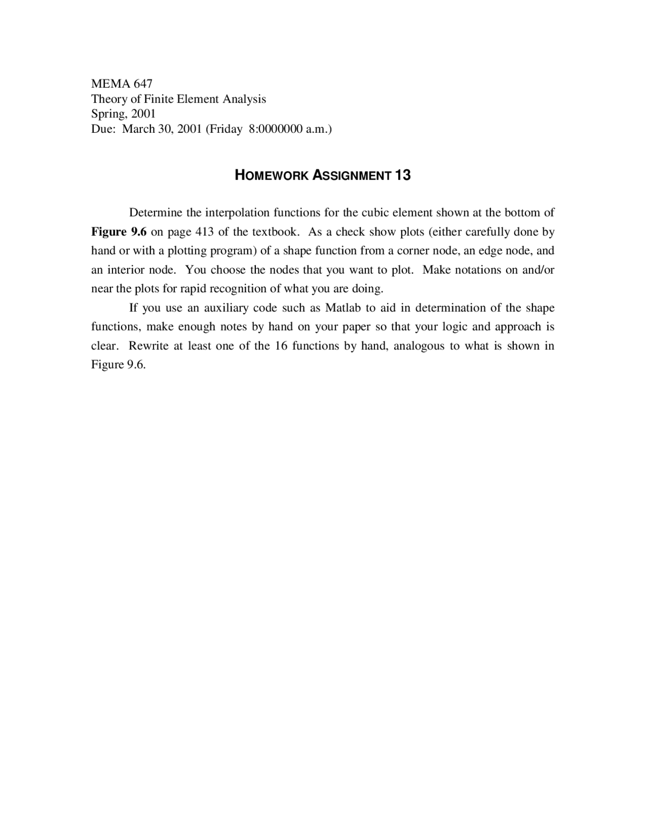 Theory Of Finite Elements Of Analysis Assignment 13 Mema 647 Docsity