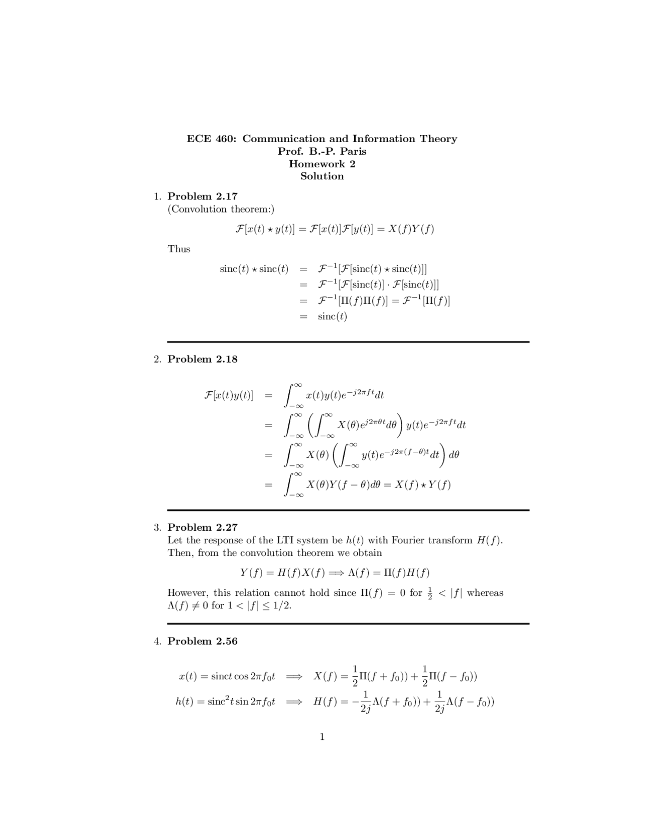 Homework Solution For Communication And Information Theory Ece 460