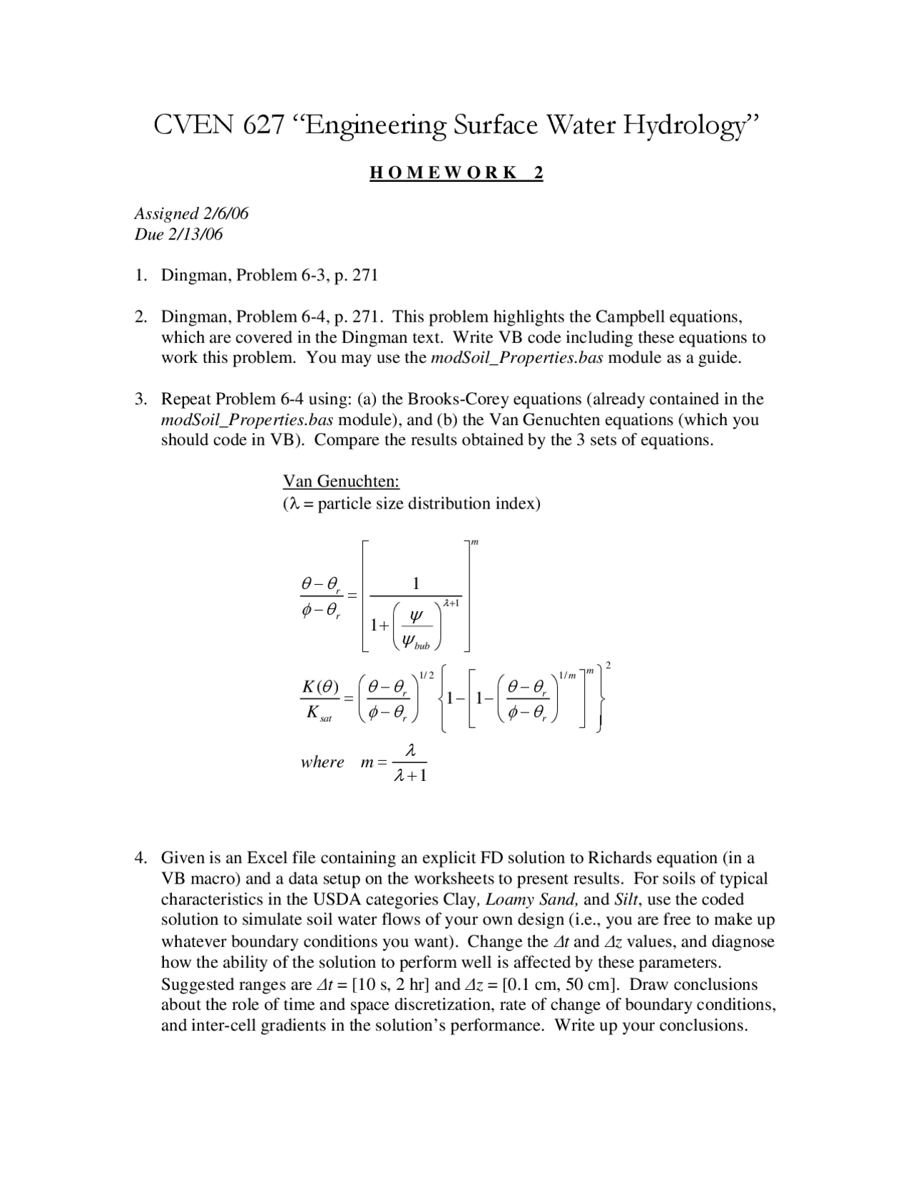 Engineering Surface Water Hydrology Assignment 2 Cven 627 Docsity