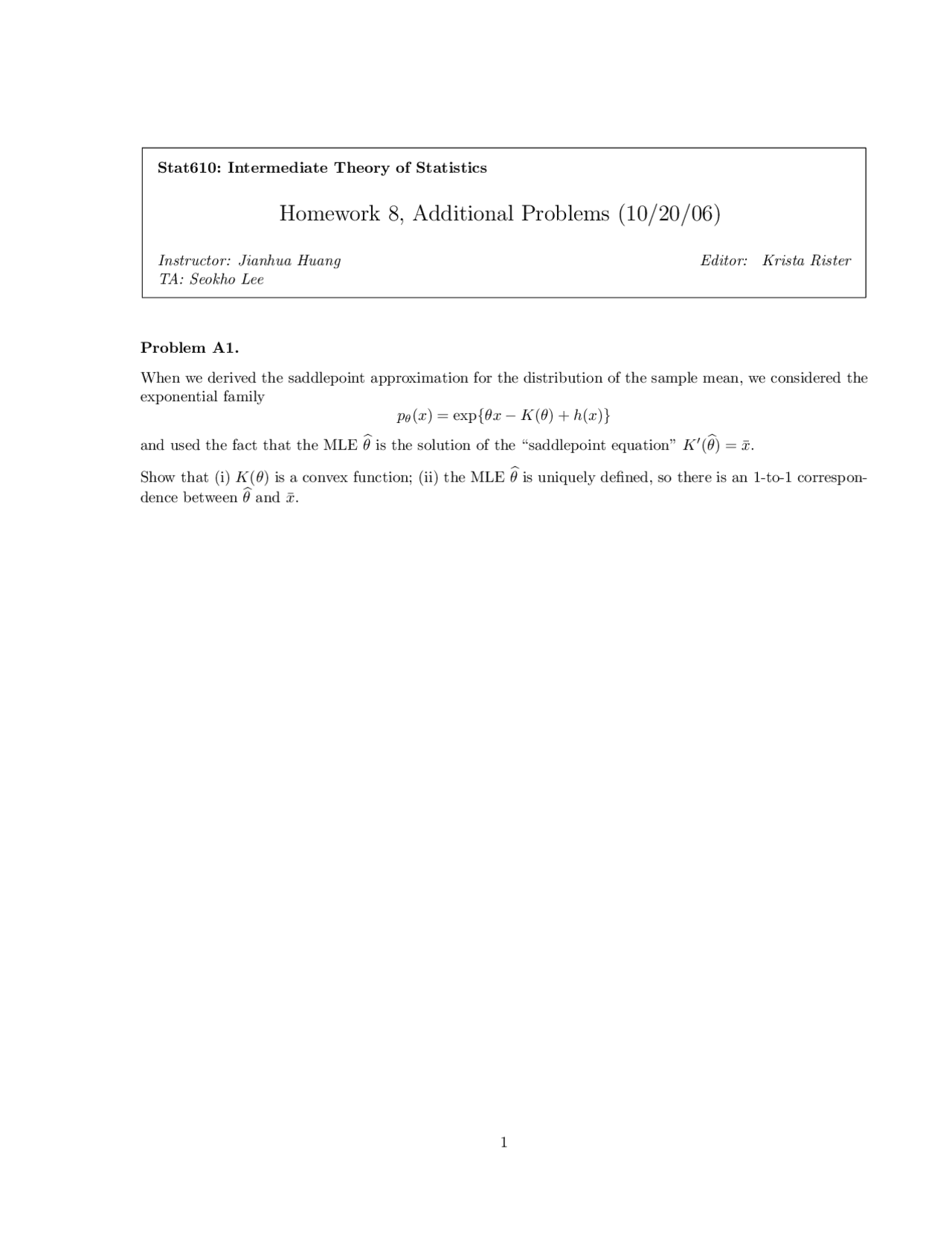 Homework 8 Problems Statistical Methodology I Stat 613 Docsity