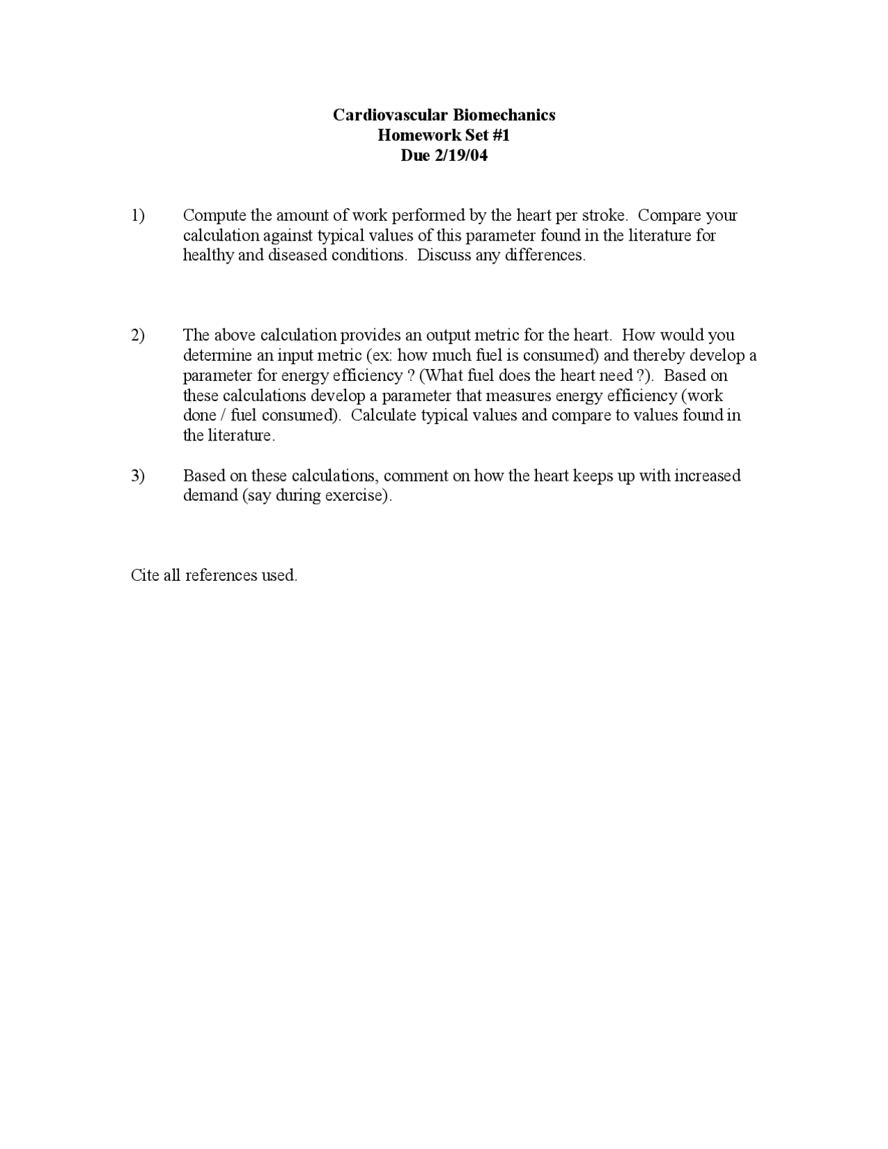 Homework 1 Problems - Cardiovascular Biomechanics | MCEN 4228 | Assignments Mechanical ...