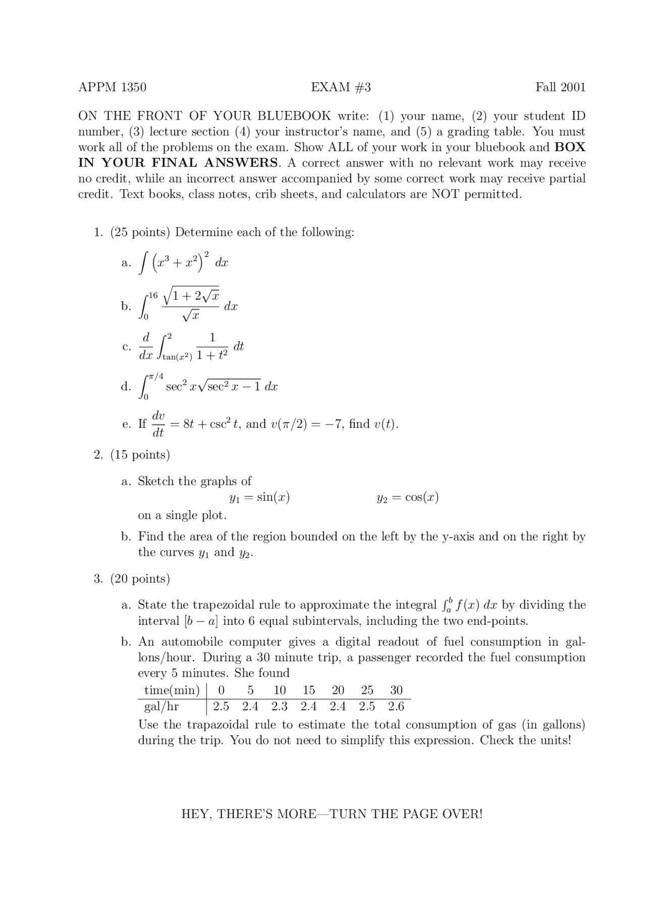 Calculus 1 For Engineers Old Exam 3 Questions Appm 1350 Docsity