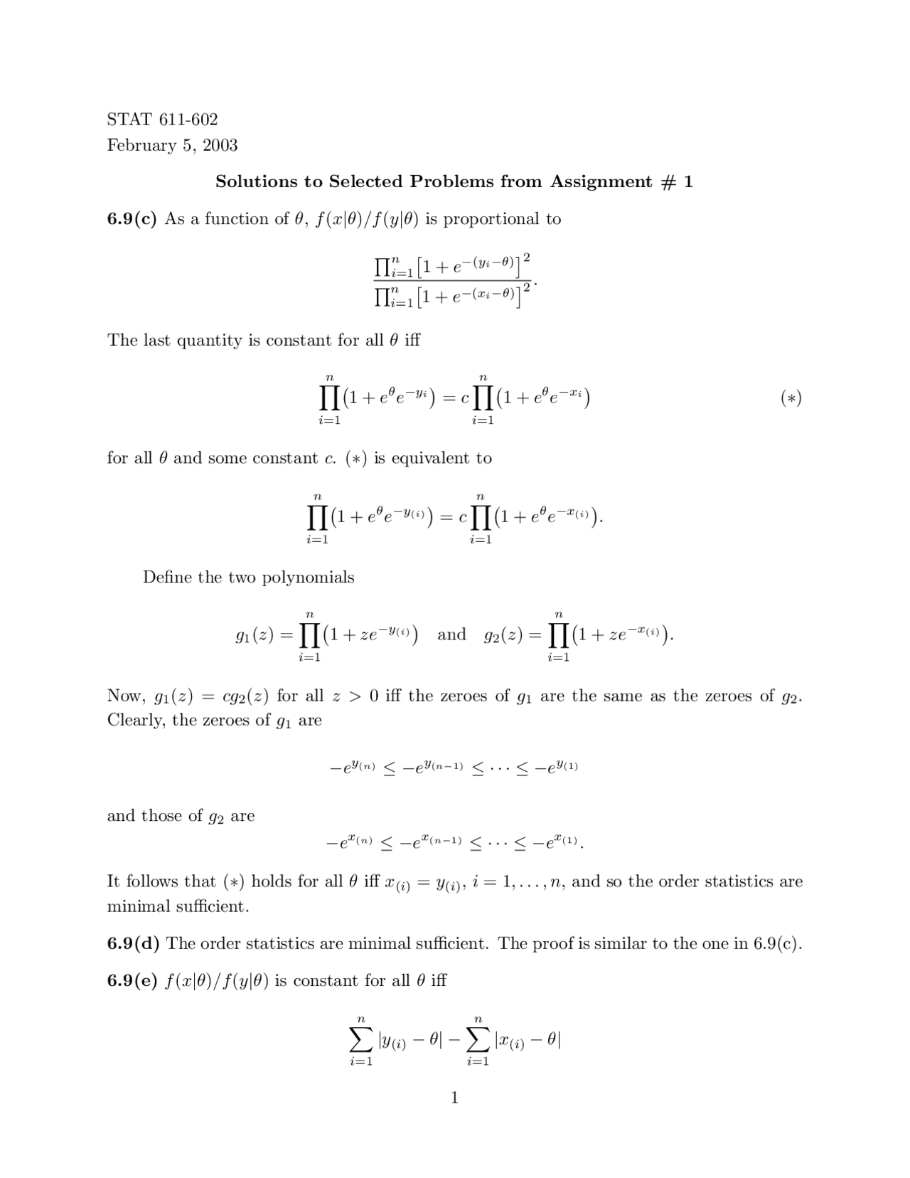 Solutions To Selected Problems From Assignment 1 Theory Of Inference Stat 611 Docsity