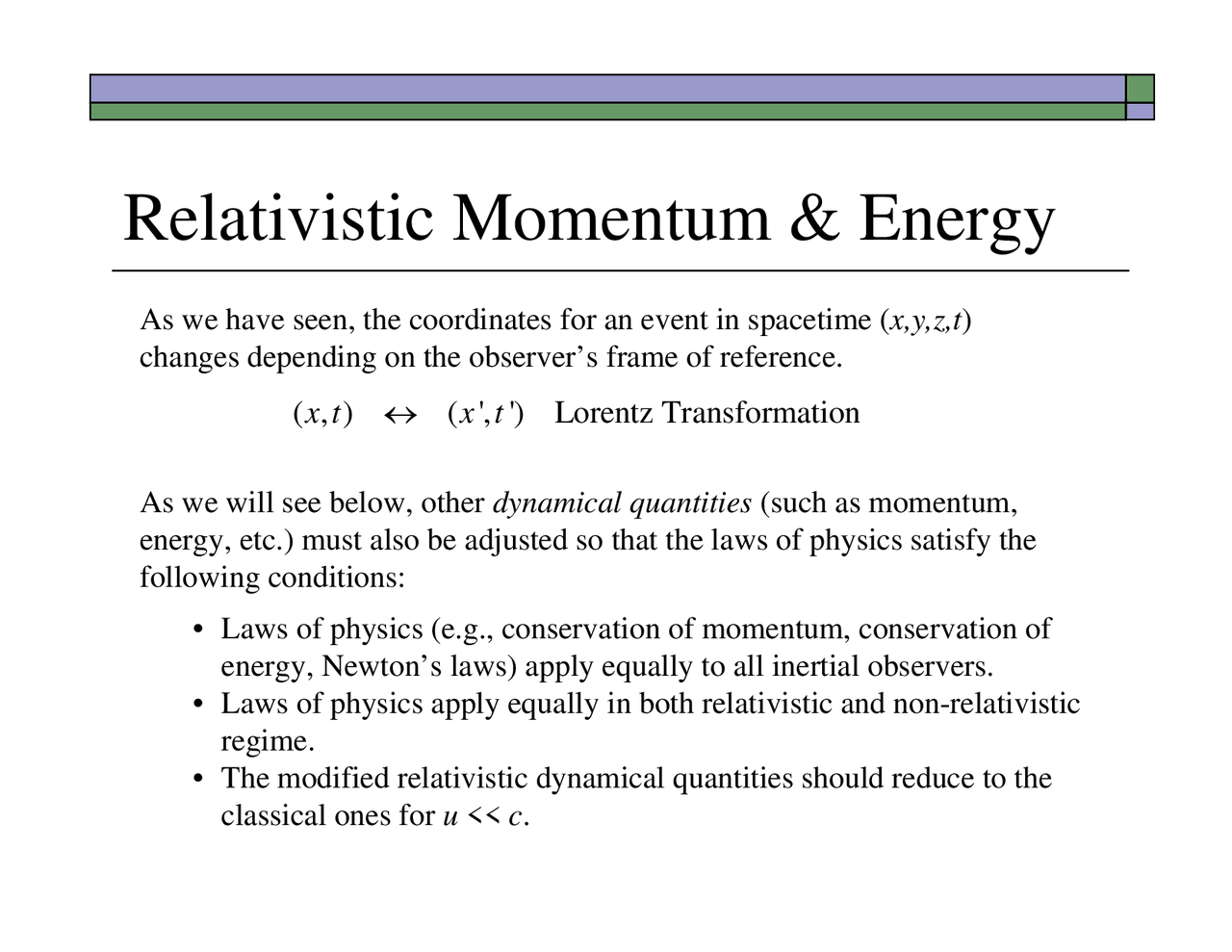 The Relativistic Momentum And The Energy Phys 262 Docsity