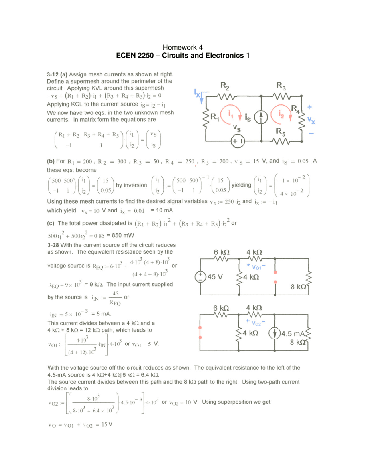 Homework Iv Solutions Introduction To Circuits And Electronics Ecen