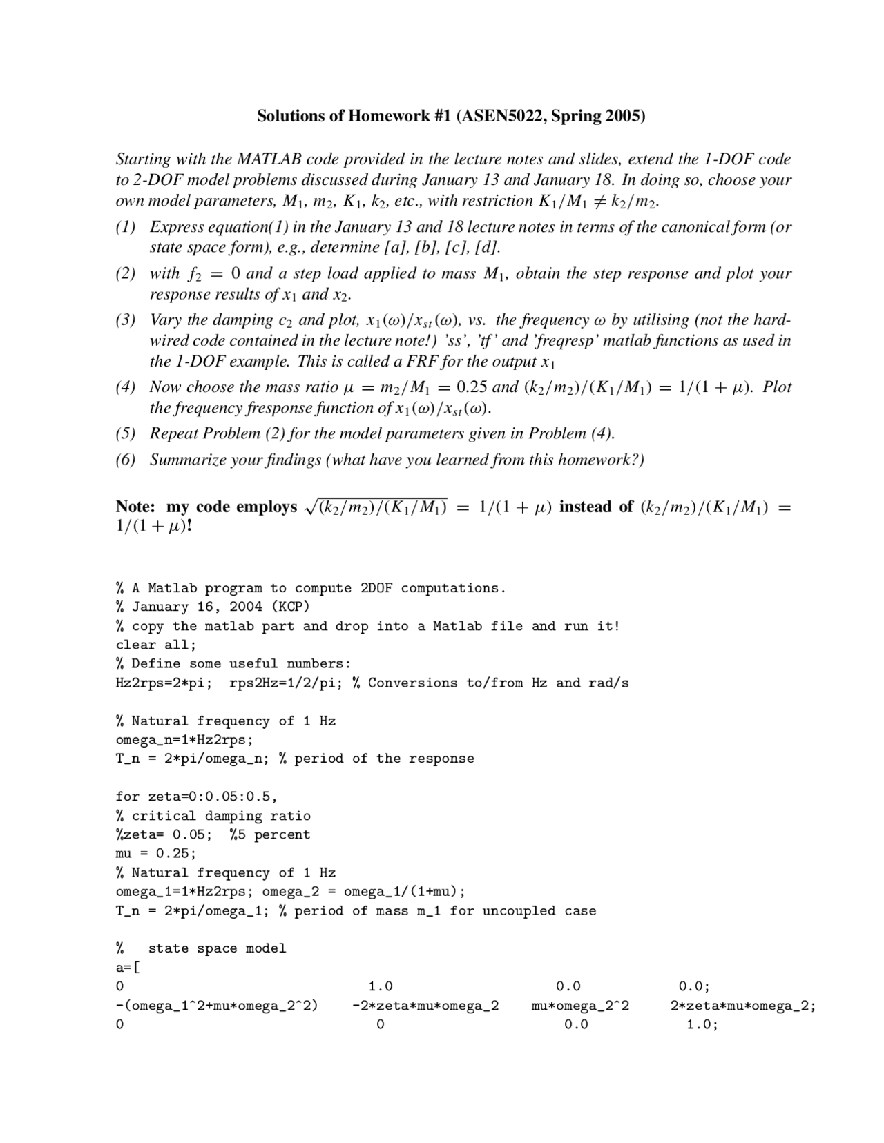 Dynamics Of Aerospace Structures Solution Of Homework 1 Asen 5022