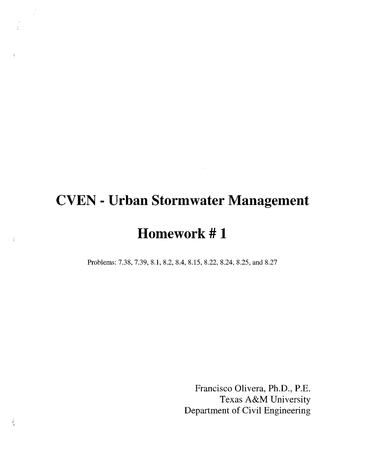 Homework 1 Solved Problems Urban Stormwater Management Cven 455