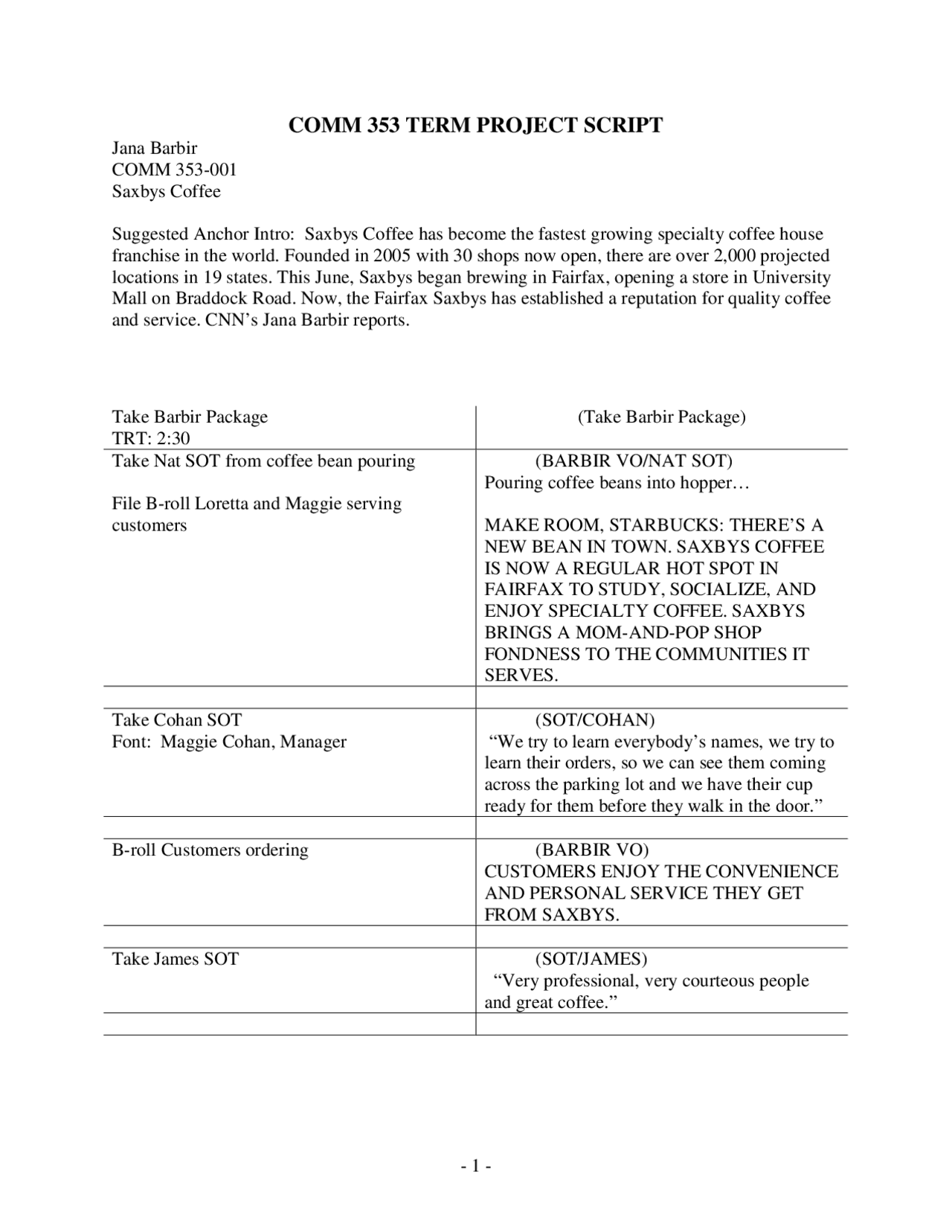 Term Project Script - Broadcast Journalism | COMM 353 - Docsity