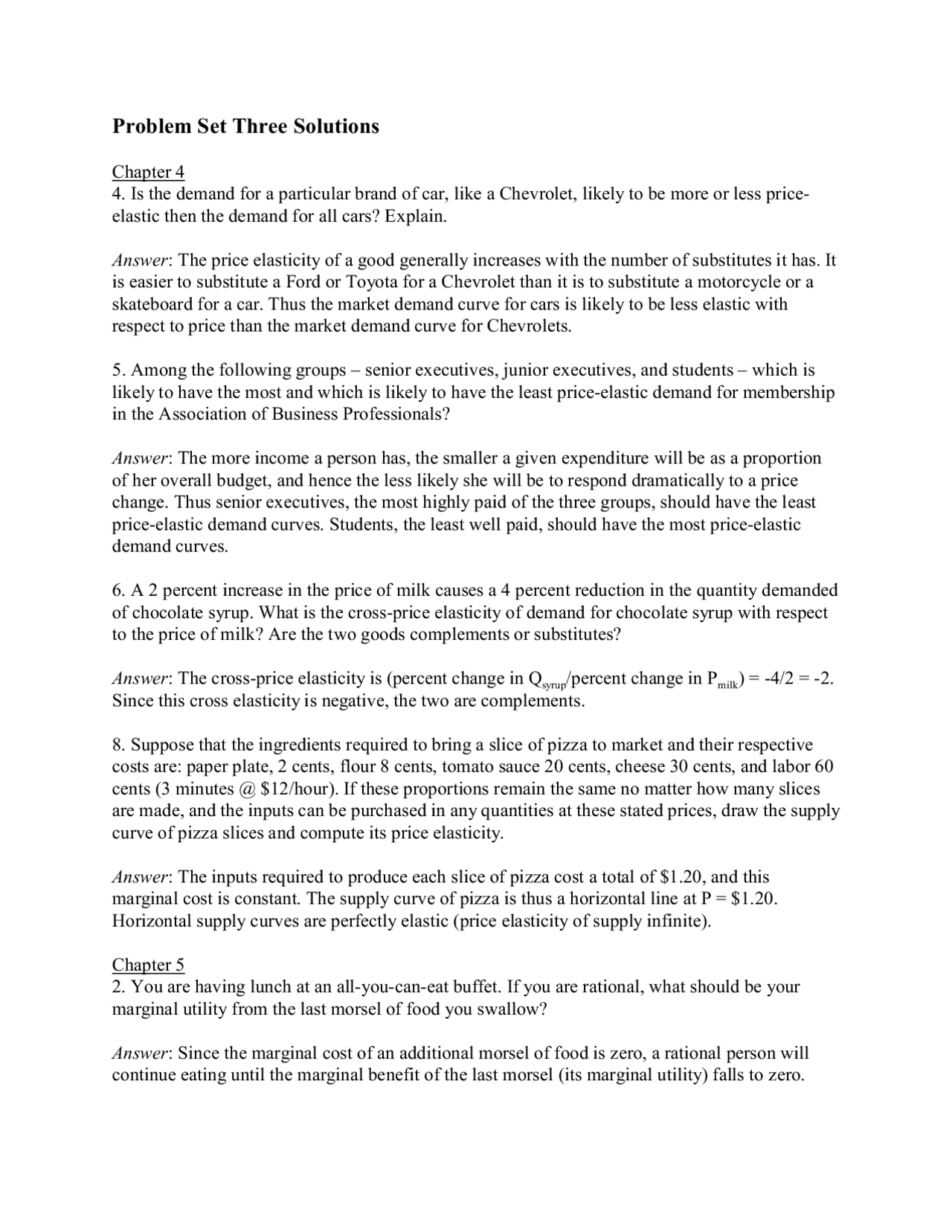 Problem Set 3 Solutions Principles Of Economics Econ 202 Docsity
