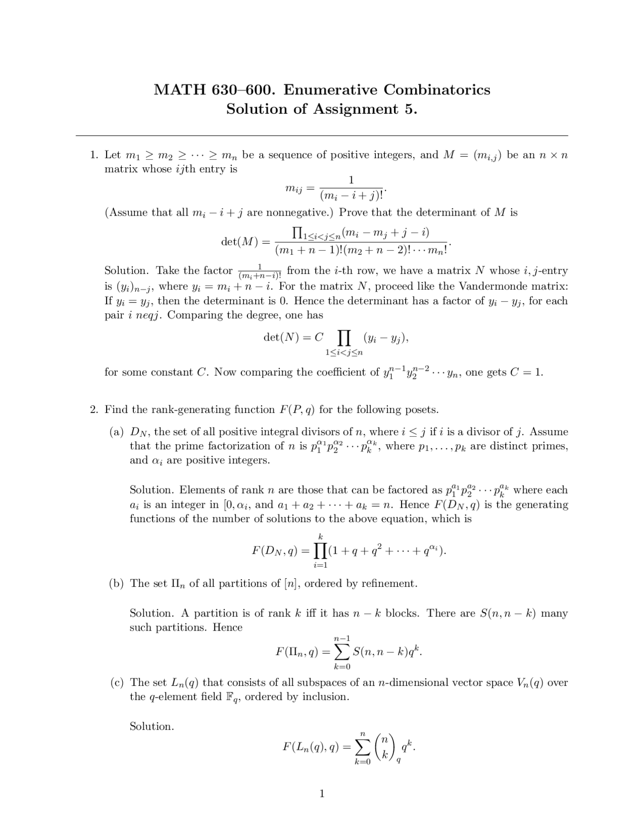 10 Solved Problems On Enumerative Combinatorics Assignment 5 Math 630 Docsity
