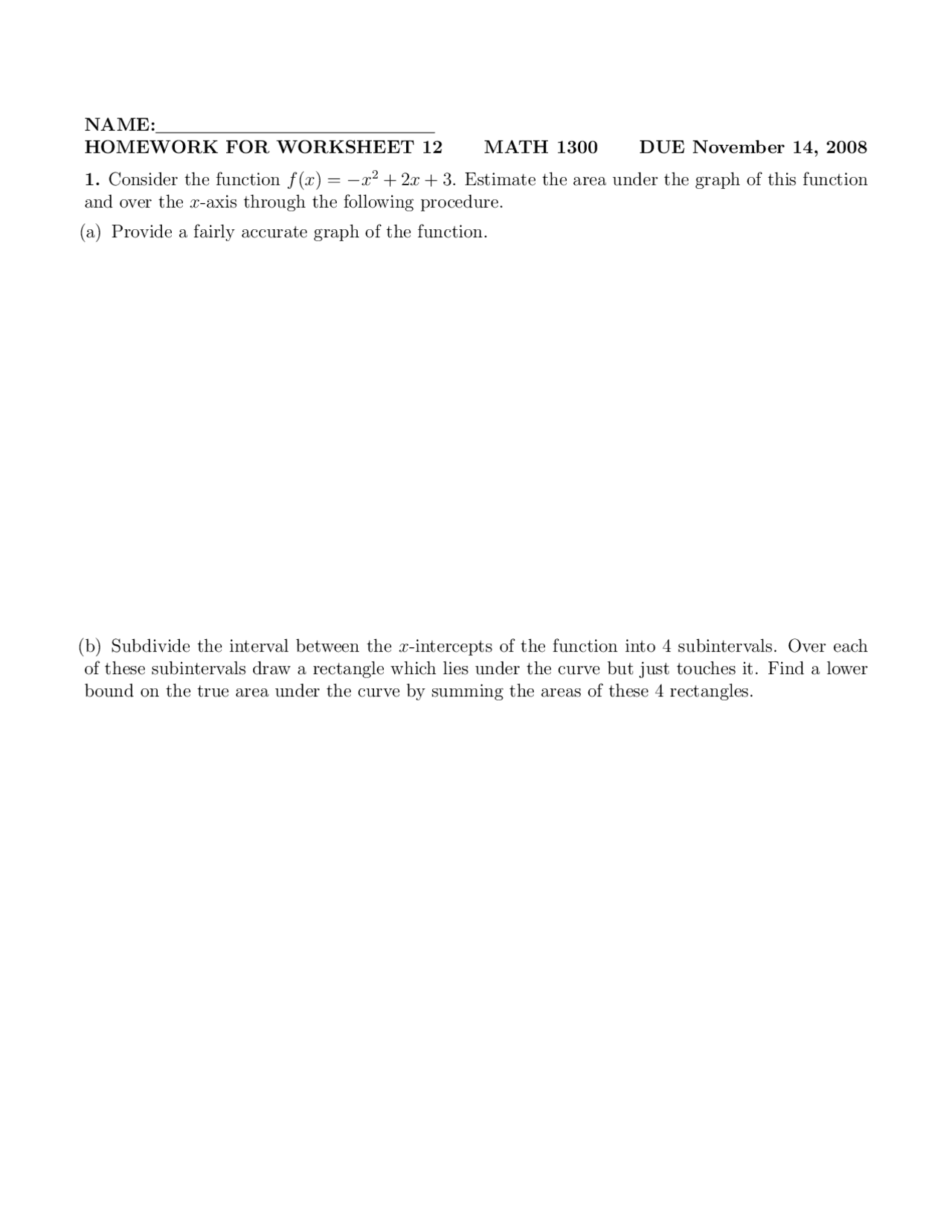 Analytic Geometry And Calculus 1 Worksheet 12 Math 1300 Docsity