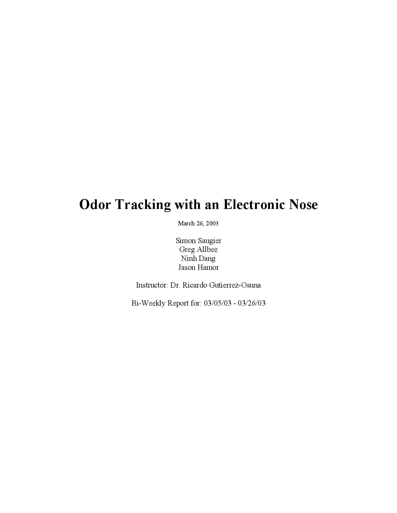 Odor Tracking With An Electronic Nose Project Cpsc 483 Docsity