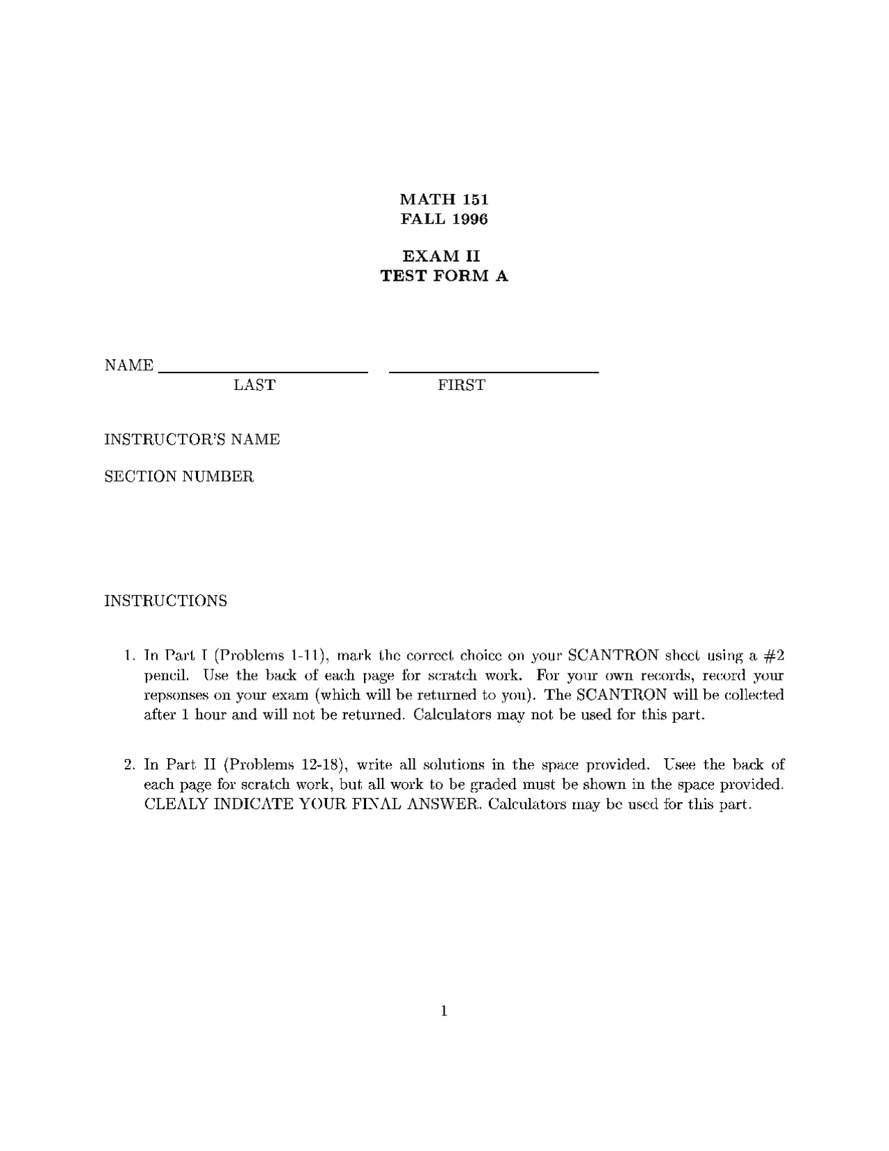 Practice Exam 2 Honor Engineering Mathematics I Math 151 Docsity