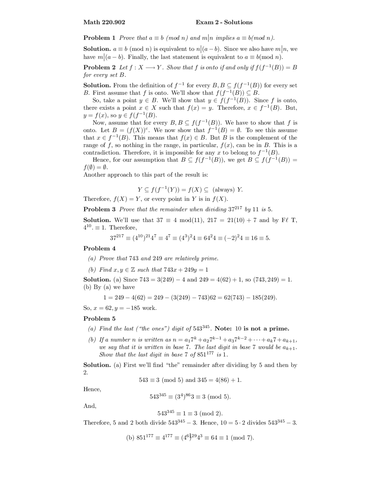 7 Solved Problems on Prime Numbers - Exam 2 | MATH 220 - Docsity