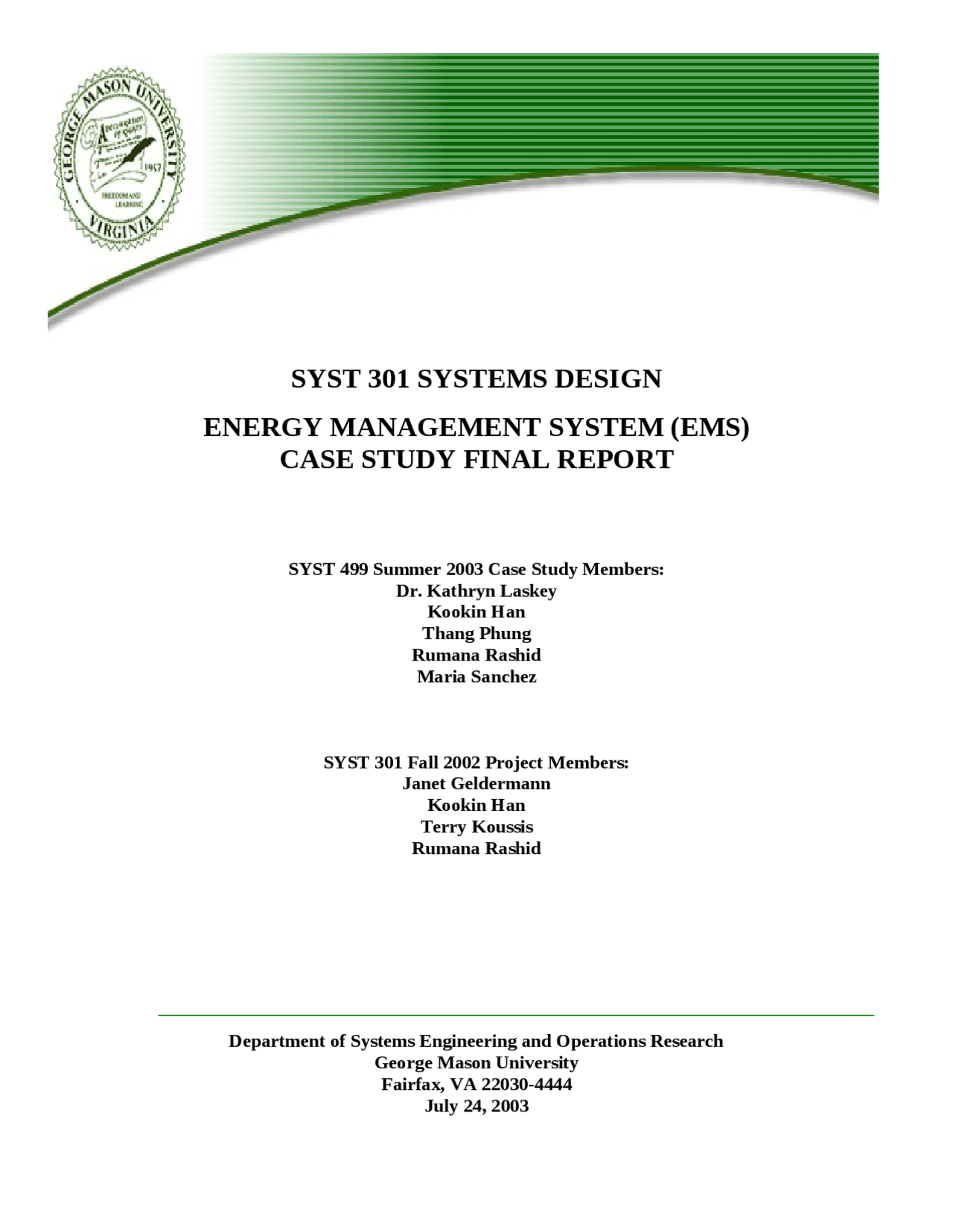 Energy Management System - Systems Design - Final Report | SYST 210 ...