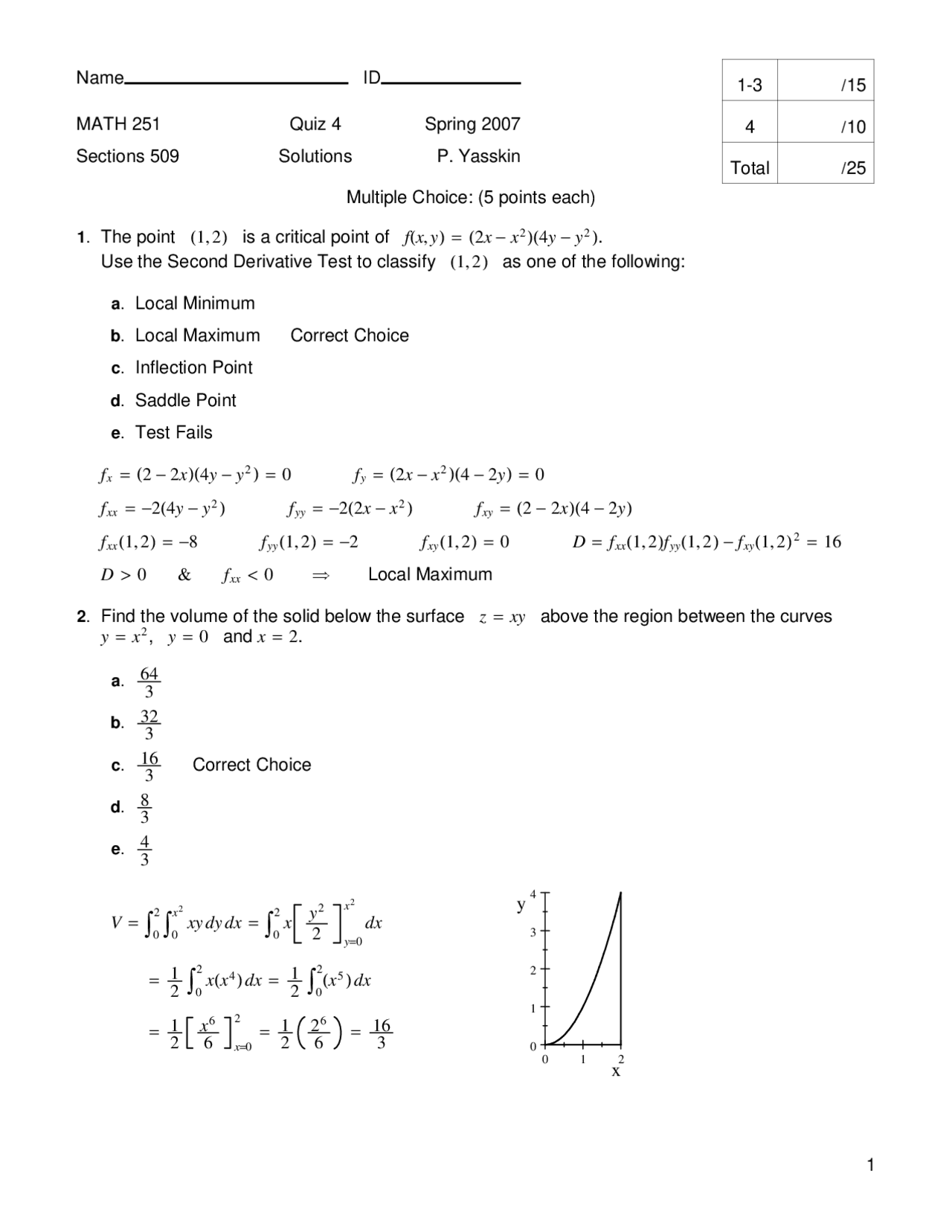 Quiz 4 with Solutions - Engineering Mathematics-Iii | MATH 251 - Docsity