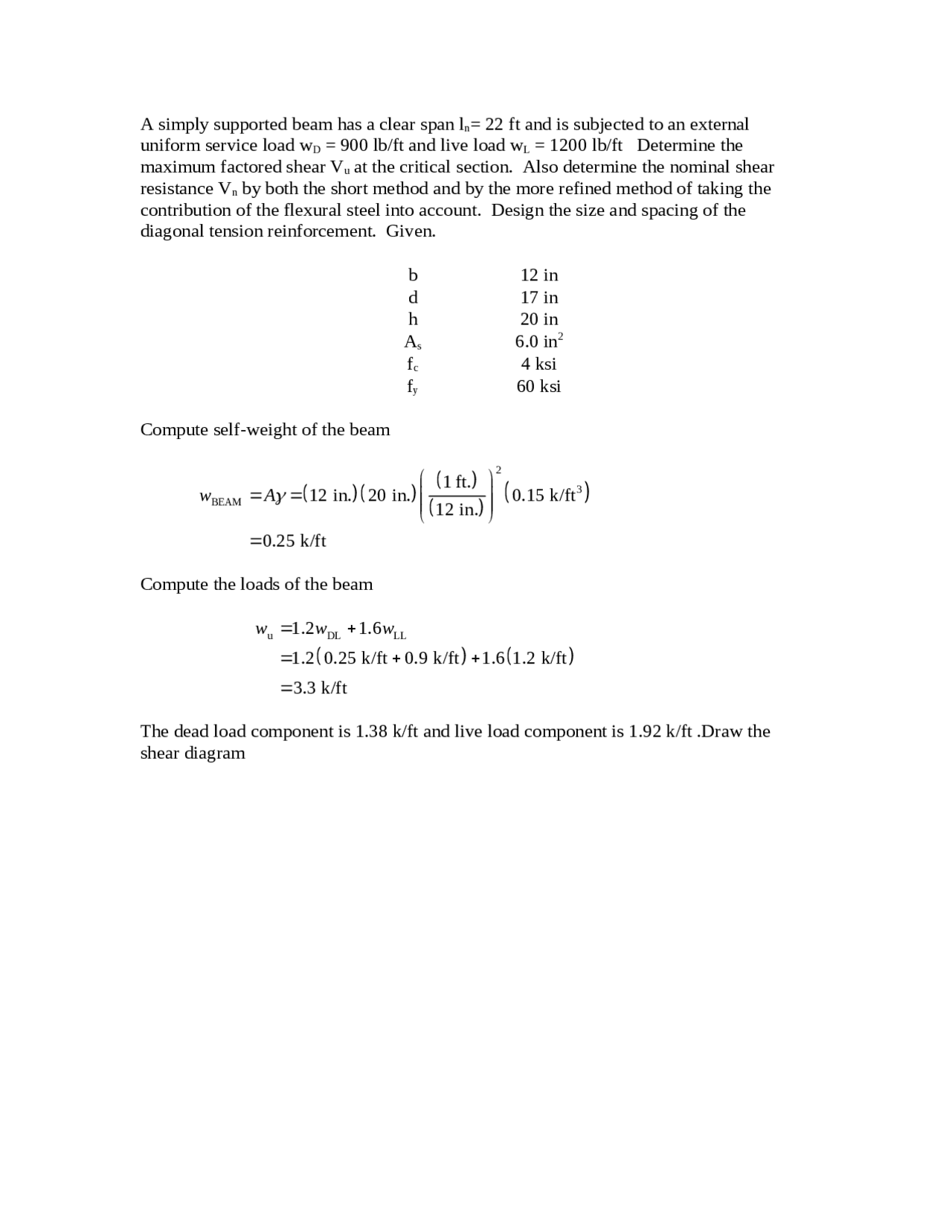 Solved Question Of Design Concrete Structure Assignment 16 Cven 444