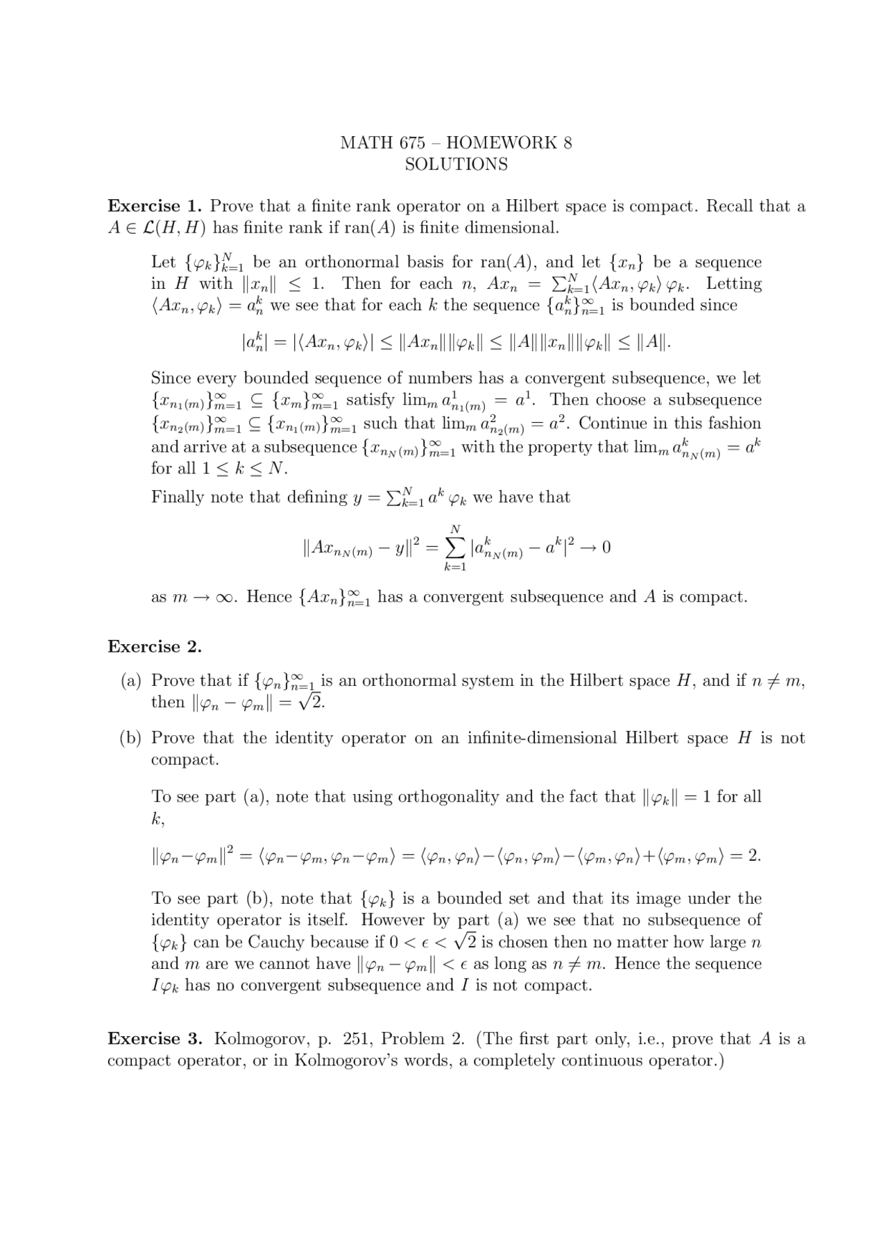 Linear Analysis Solutions For Homework 8 Math 675 Docsity