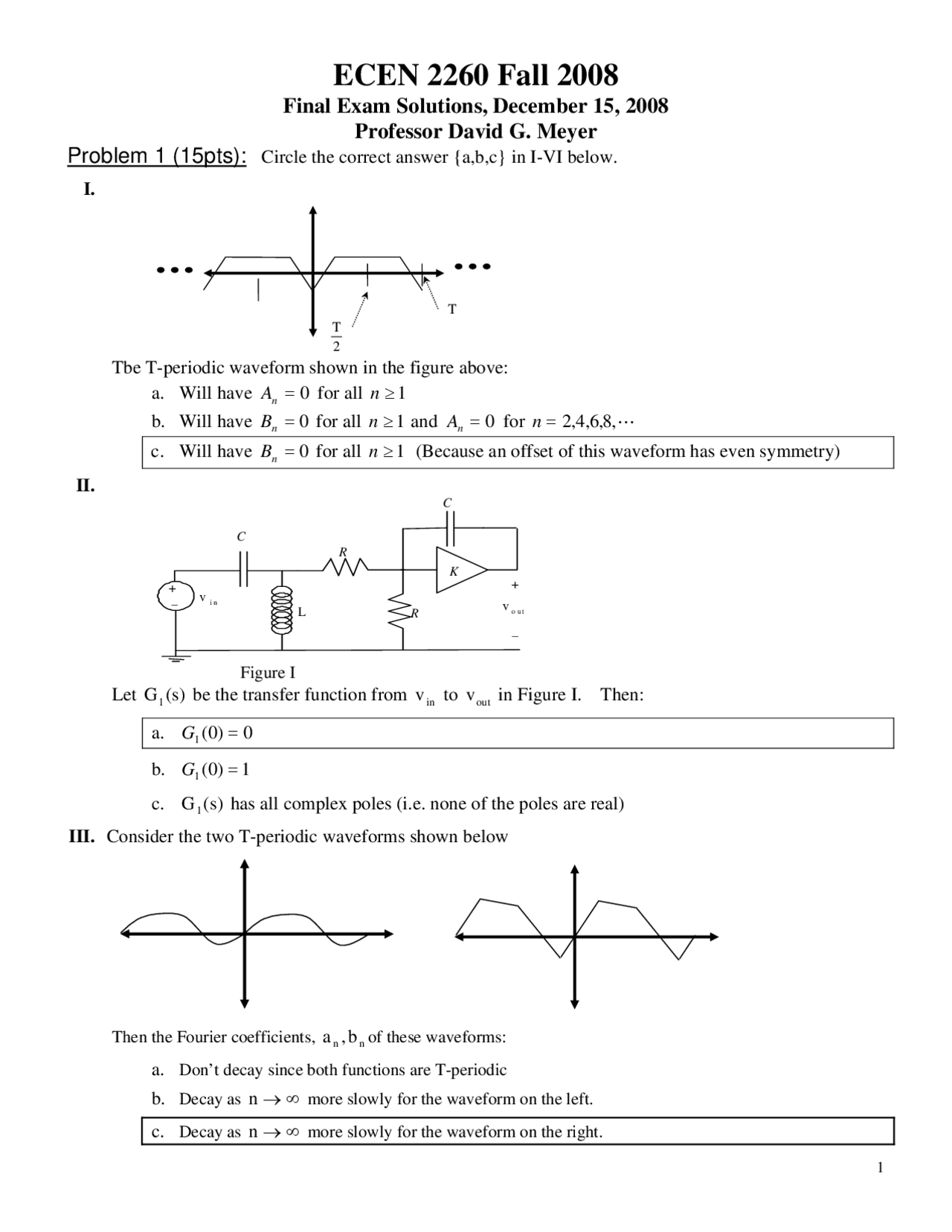 Final Exam Solutions Circuits As Systems Ecen 2260 Docsity