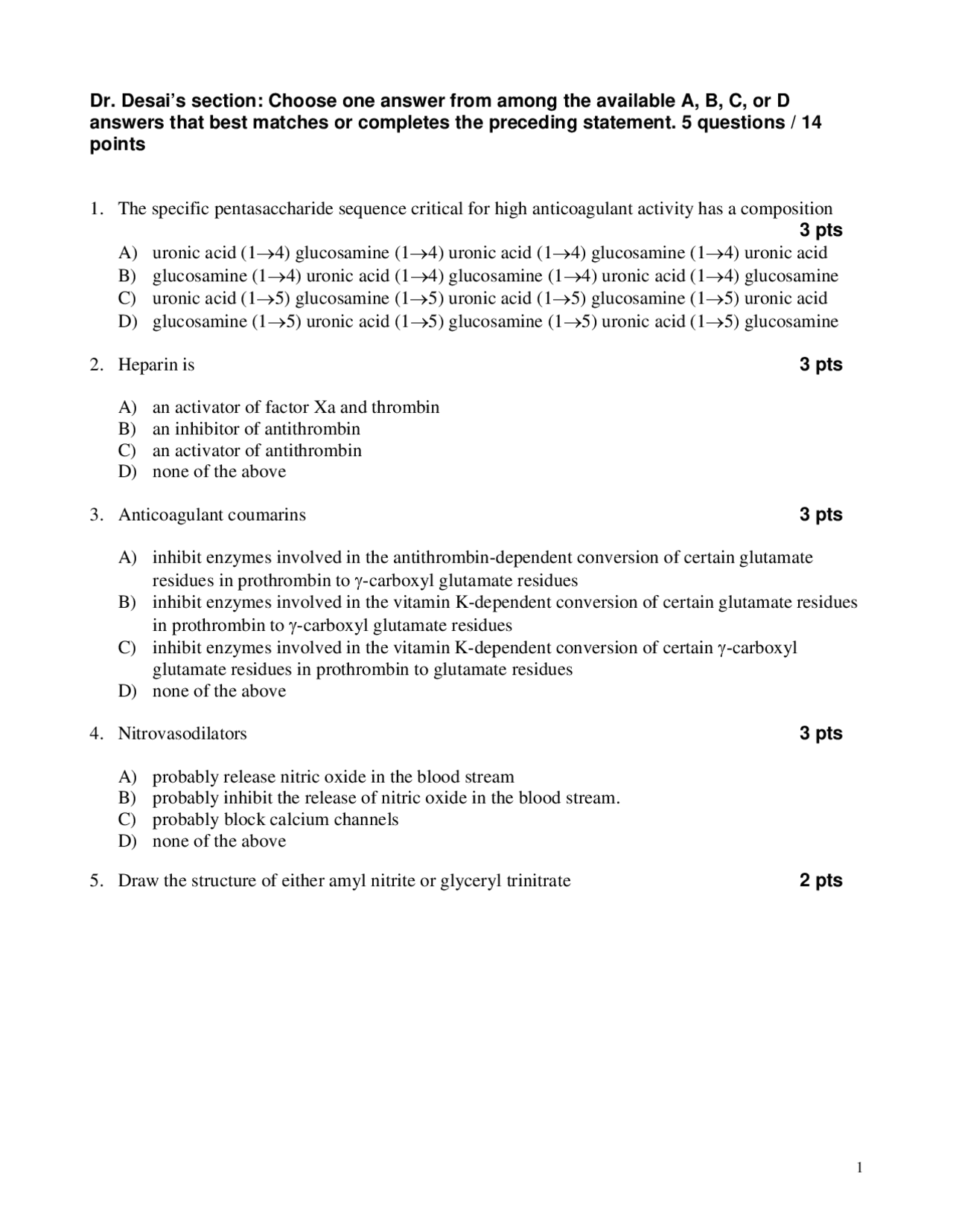 5 Questions On Medicinal Chemistry Ii Examination Medc 604 Docsity