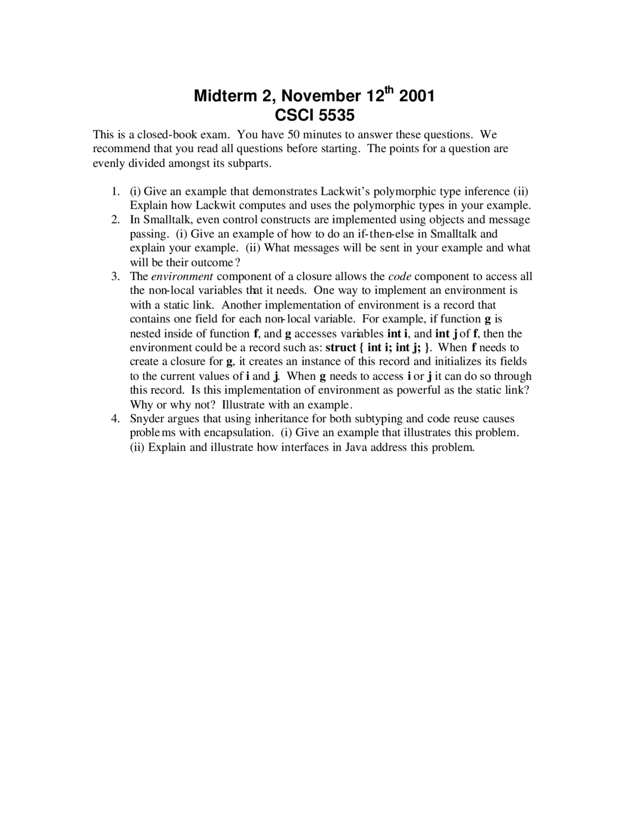 Midterm Exam for Fundamental Concepts of Programming Languages | CSCI ...