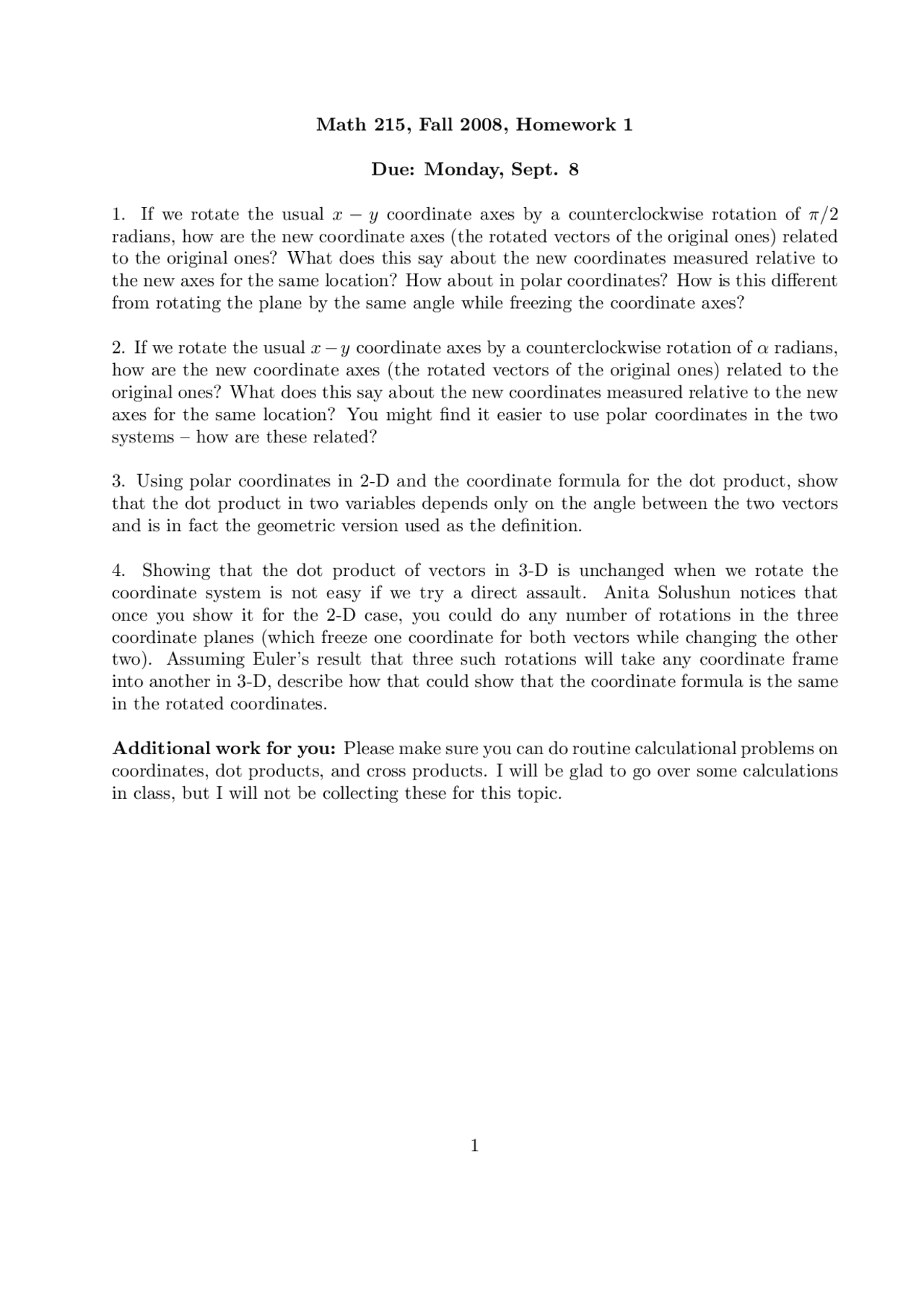 4 Questions For Assignment 1 Multivariable And Vector Calculus Math