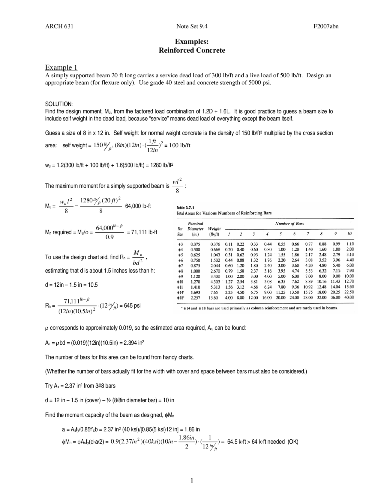 Reinforced Concrete Applied Architectural Structures Arch 631 Docsity
