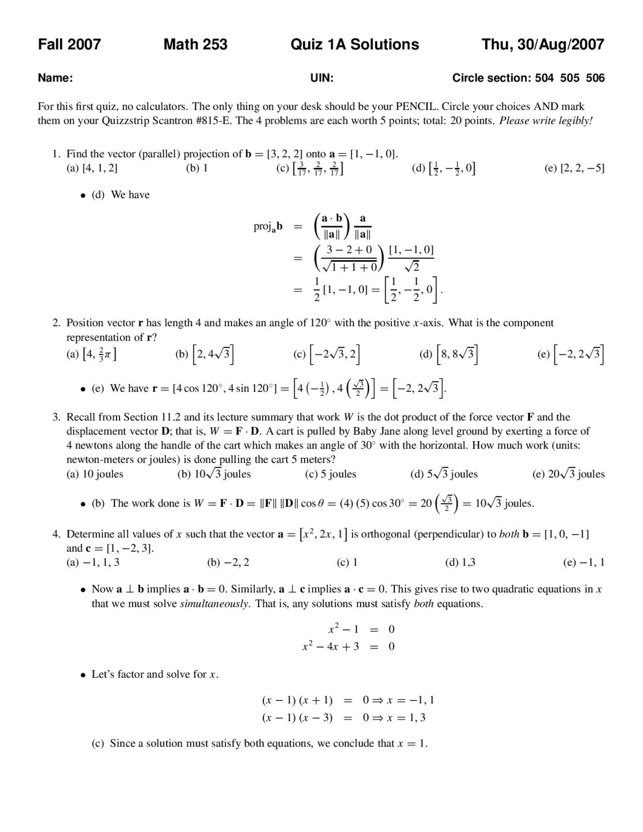 4 Questions With Solutions Of Engineering Math Iii Quiz 1 Math 253