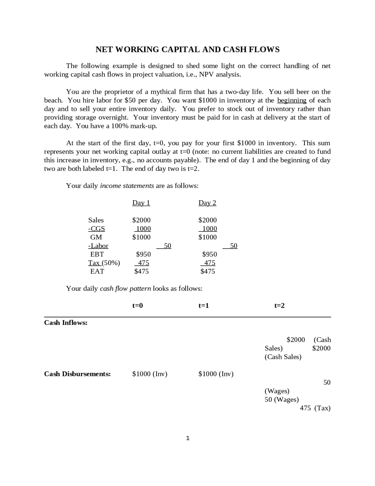 Net Working Capital And Cash Flows Lecture Notes Mbac 6060 Docsity