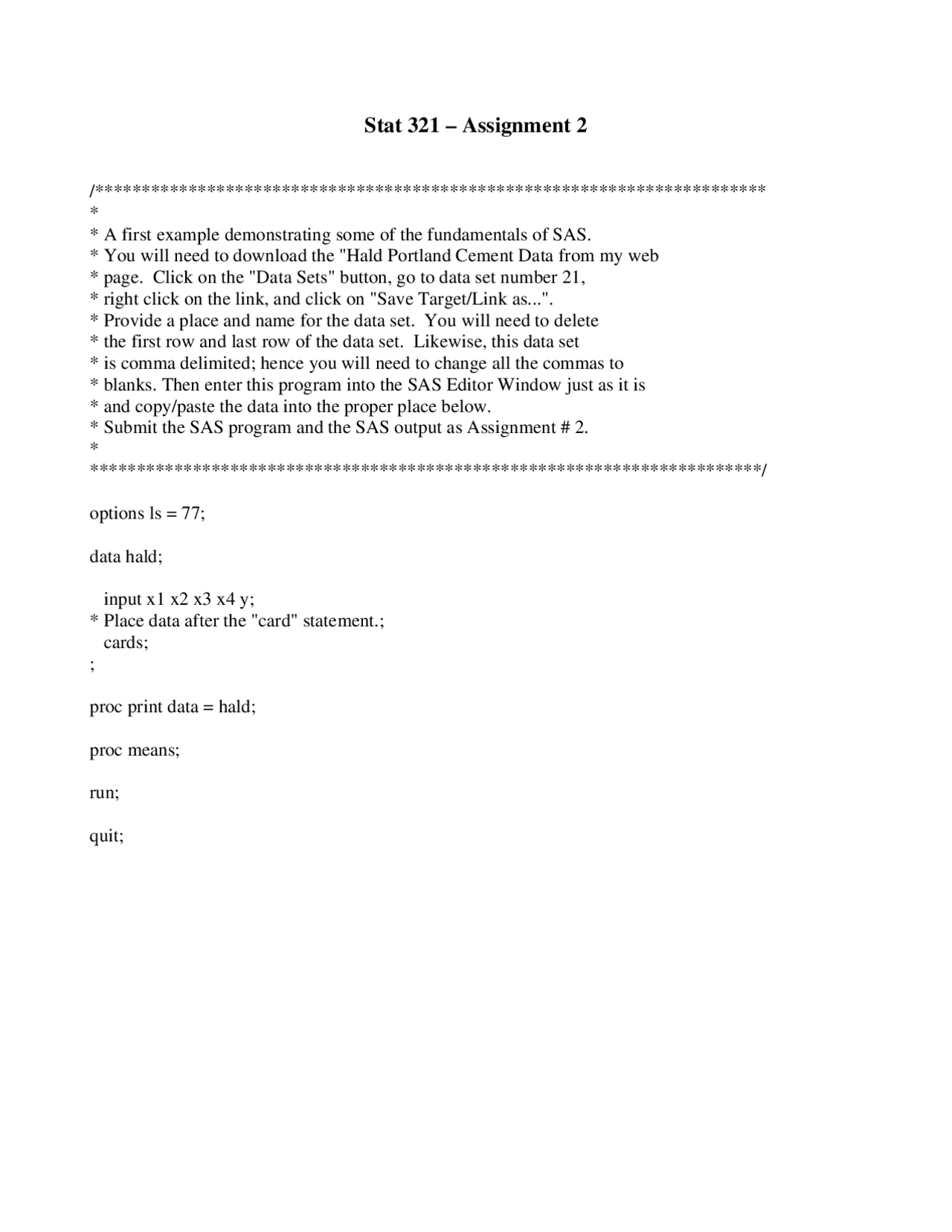 Assignment 2 An Introduction To Statistical Computing Stat 321 Assignments Statistics