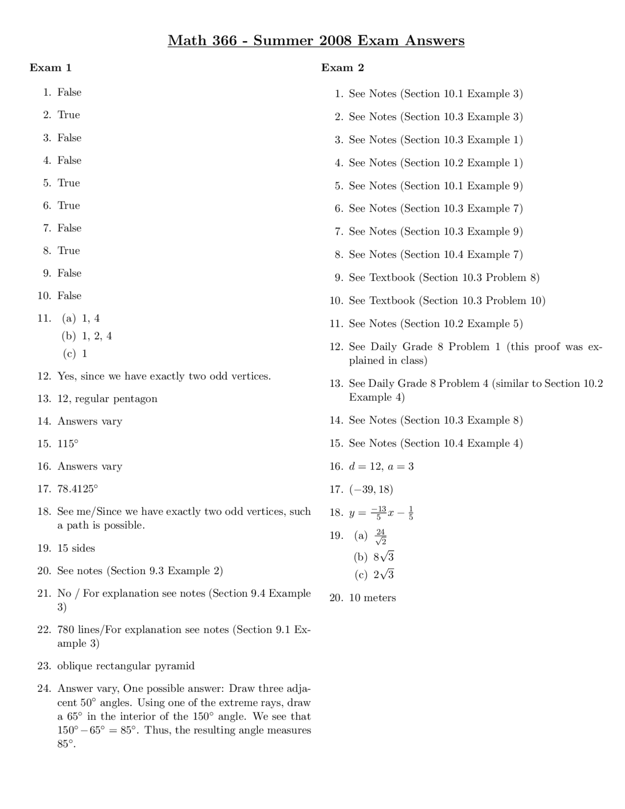 Exam with Answers - Structure of Mathematics - Summer 2008 | MATH 366 ...
