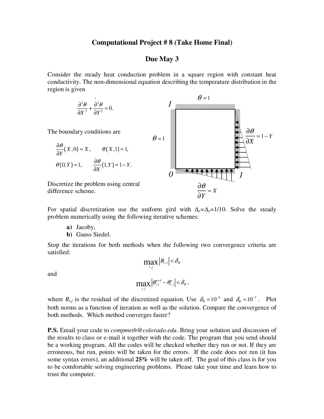 Computational Project 8 Steady Heat Conduction Computational Methods Mcen 3030 Docsity
