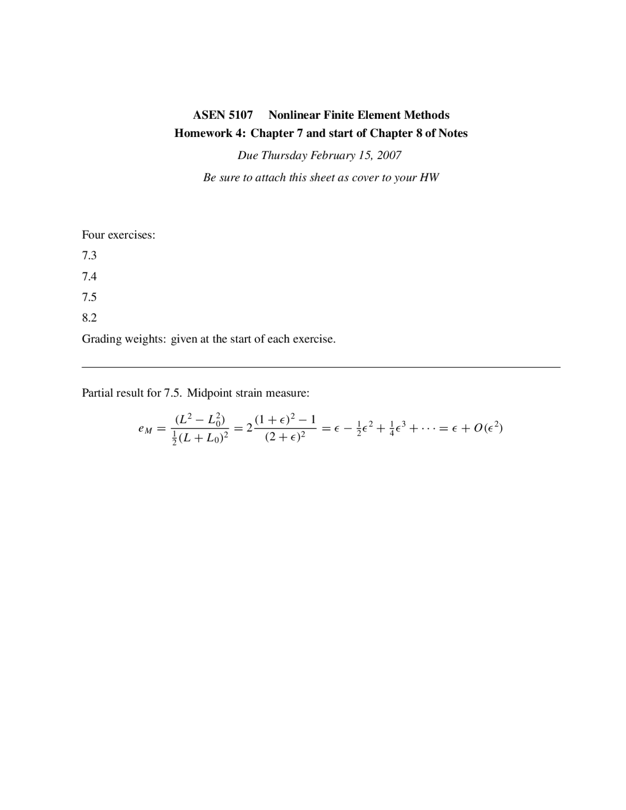 Nonlinear Finite Element Methods Homework 4 Exercise Asen 5107 Docsity
