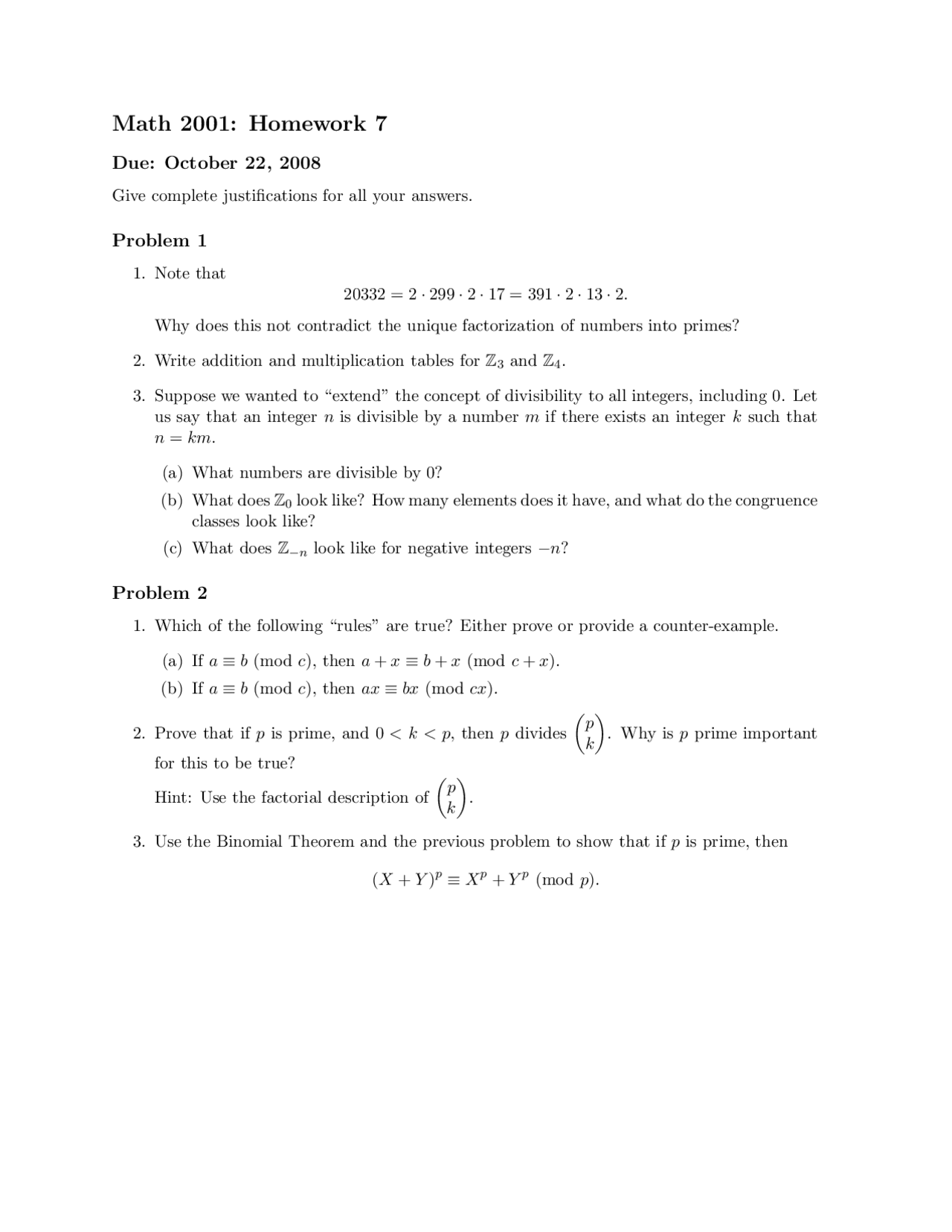 Homework 7 Problems On Introduction To Discrete Mathematics Math 2001 Docsity
