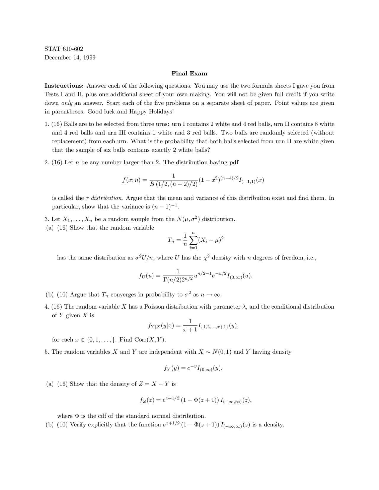 5 Problems With Solutions Distribution Of Theory Final Examination
