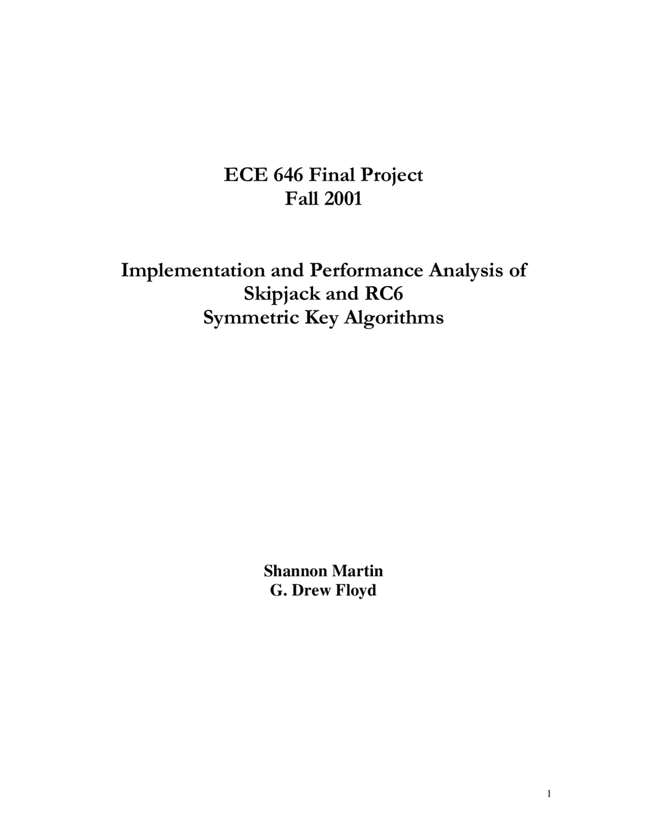 Final Project - Implementation and Performance Analysis of Skipjack | ECE 646 - Docsity