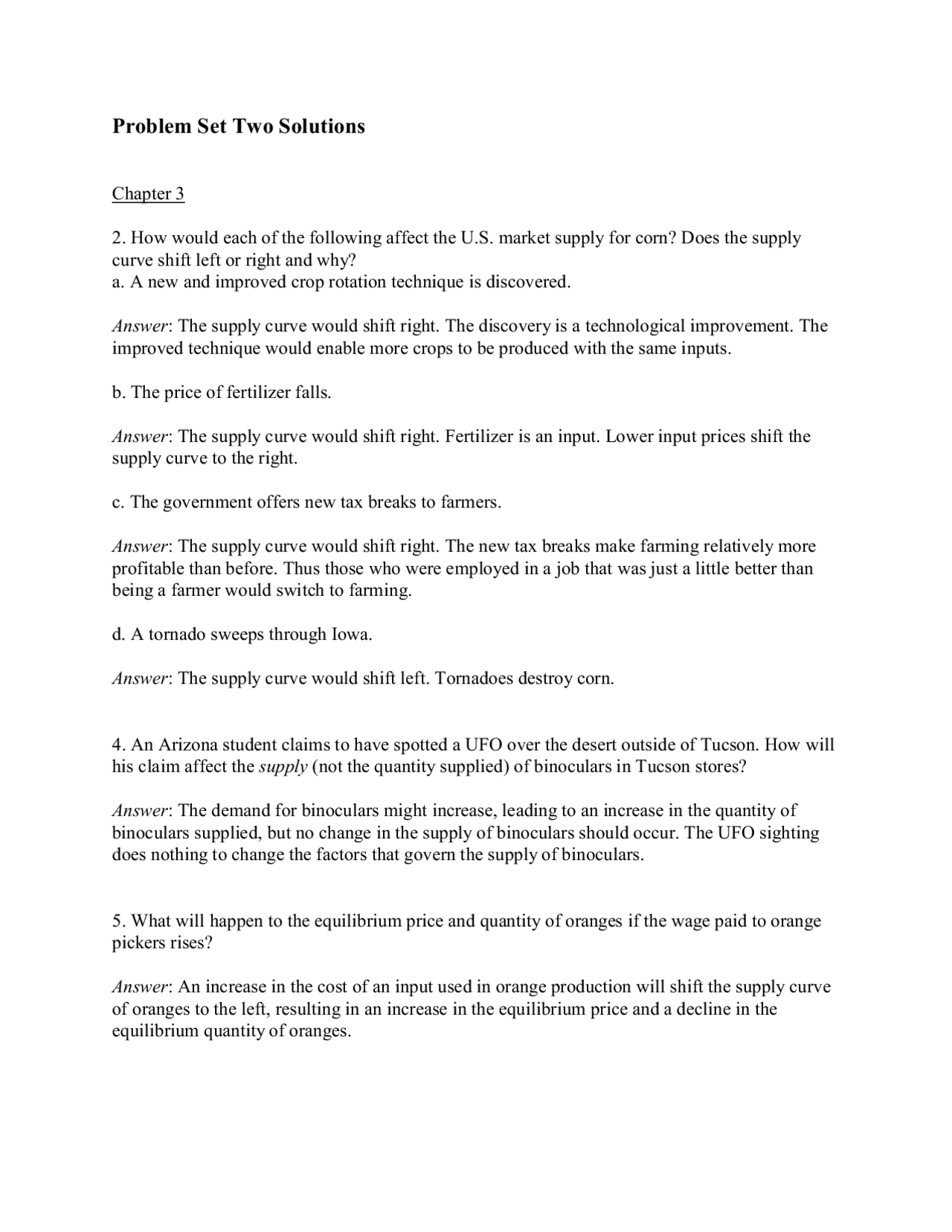 Problem Set Two With Solutions Principles Of Economics Econ 202