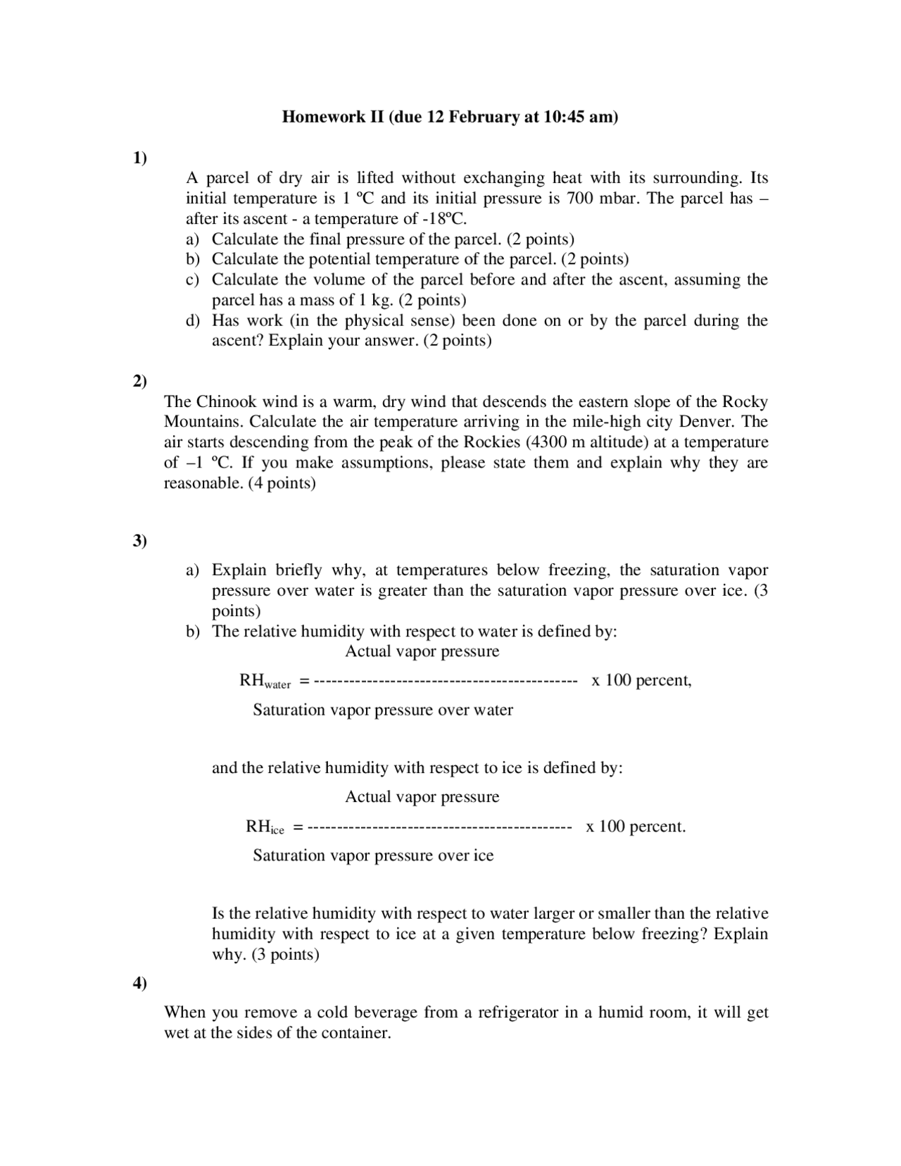 Homework 11 Introduction To Atmospheric Physics And Dynamics Atoc