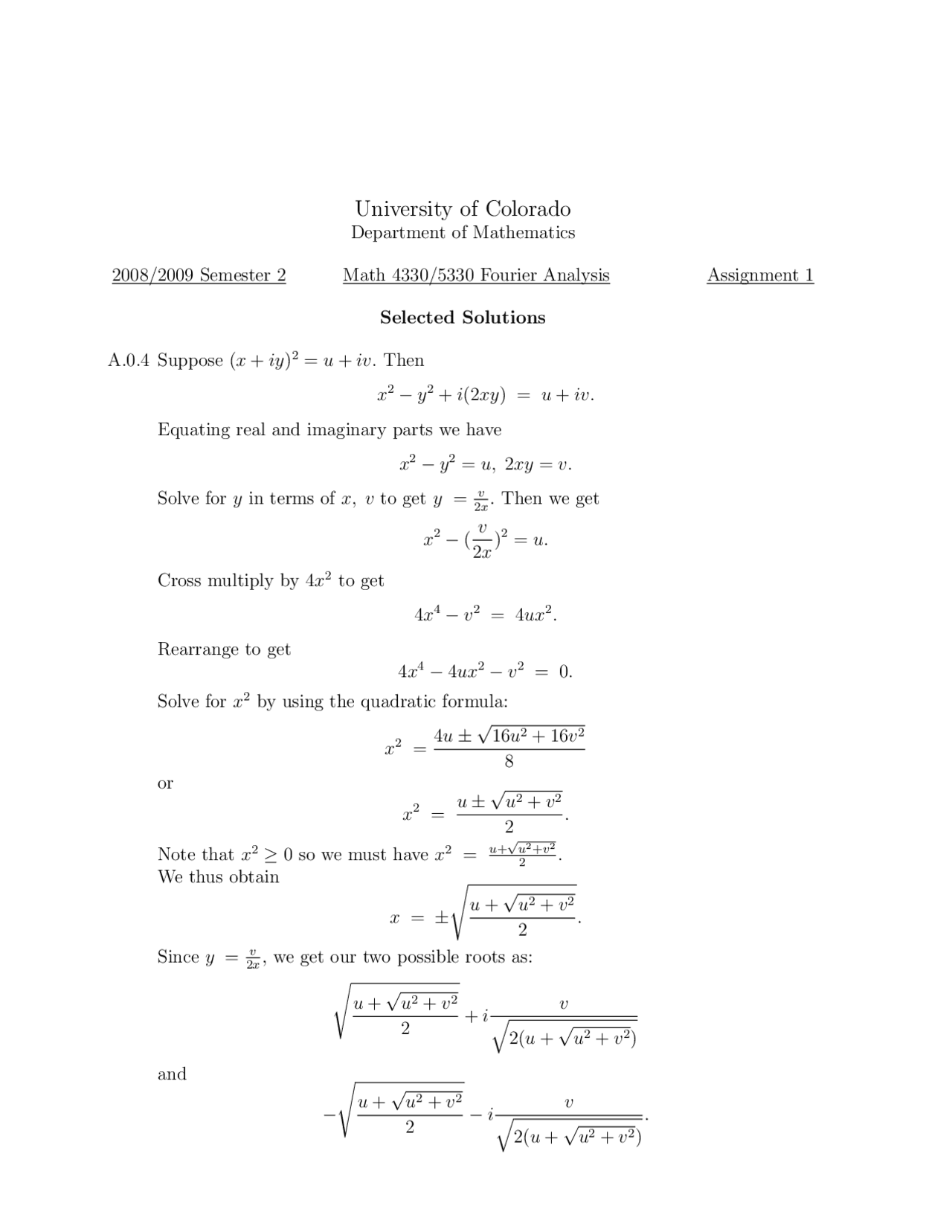 3 Solved Problems On Fourier Analysis Assignment 1 Math 4330 Docsity