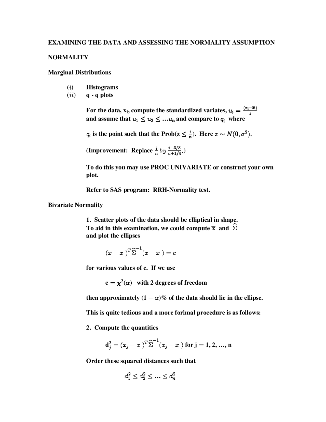 Examining the Data and Assessing the Normality Assumption Normality ...