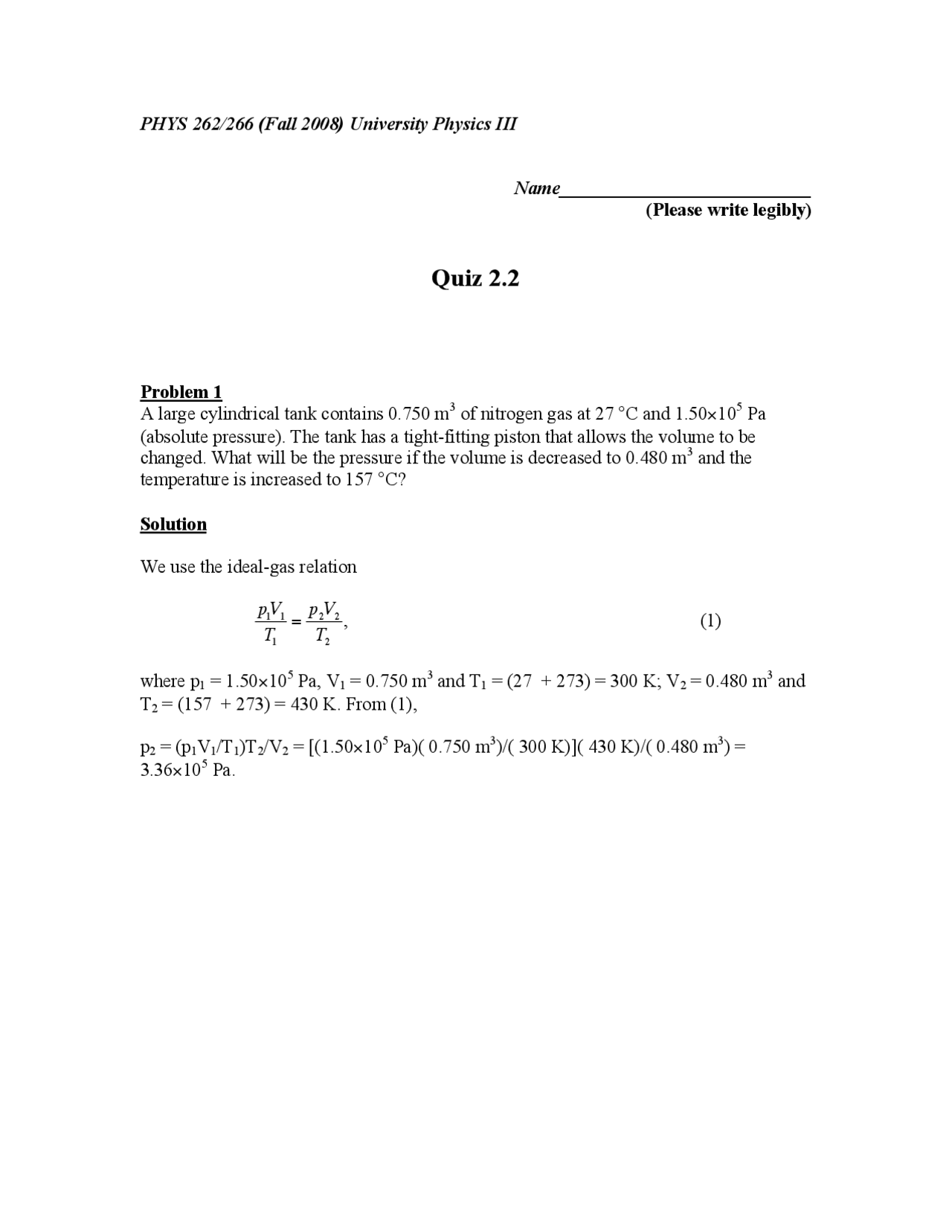 Problem With Solution Recitation For Lecture 1 Quiz 2 Phys 262